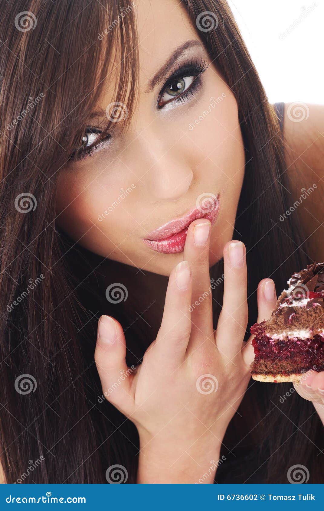 Woman eating the cake. stock photo. Image of natural, outdoor - 6736602