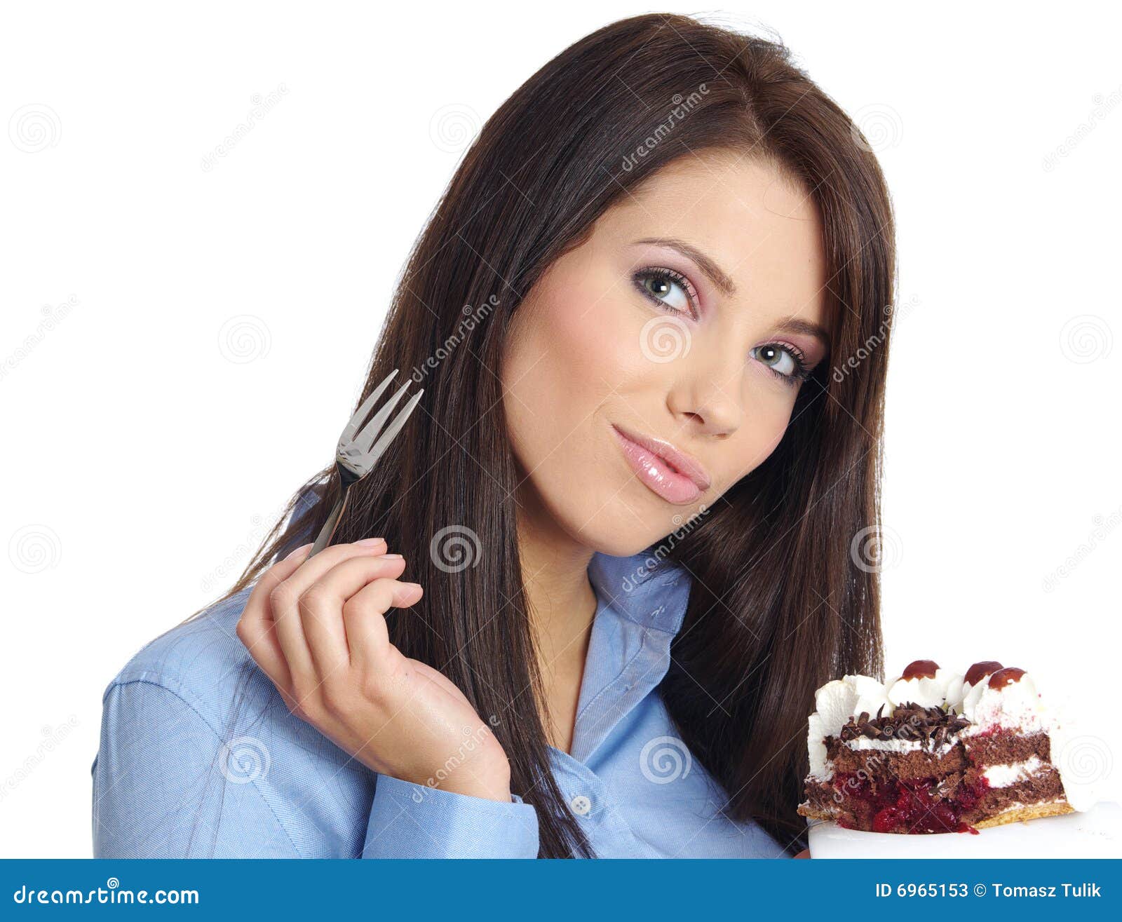Woman eating the cake. stock image. Image of cake, life - 6965153