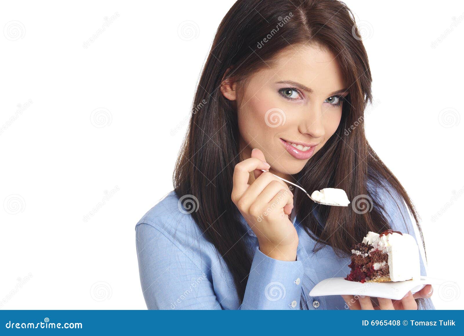 Woman eating the cake. stock photo. Image of female, caucasian - 6965408