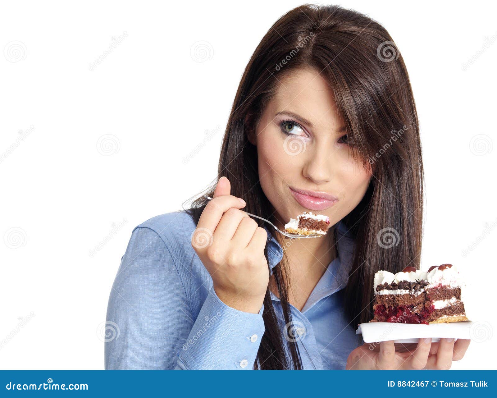 Woman Eating cake stock image. Image of joyful, people - 8842467