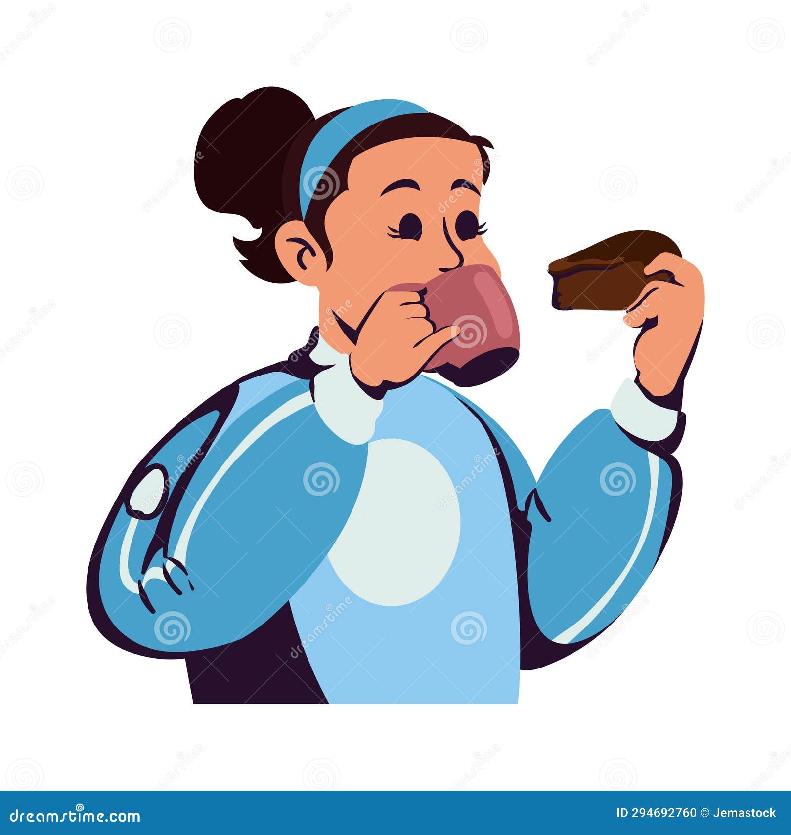 Woman eating cake stock vector. Illustration of attractive - 294692760