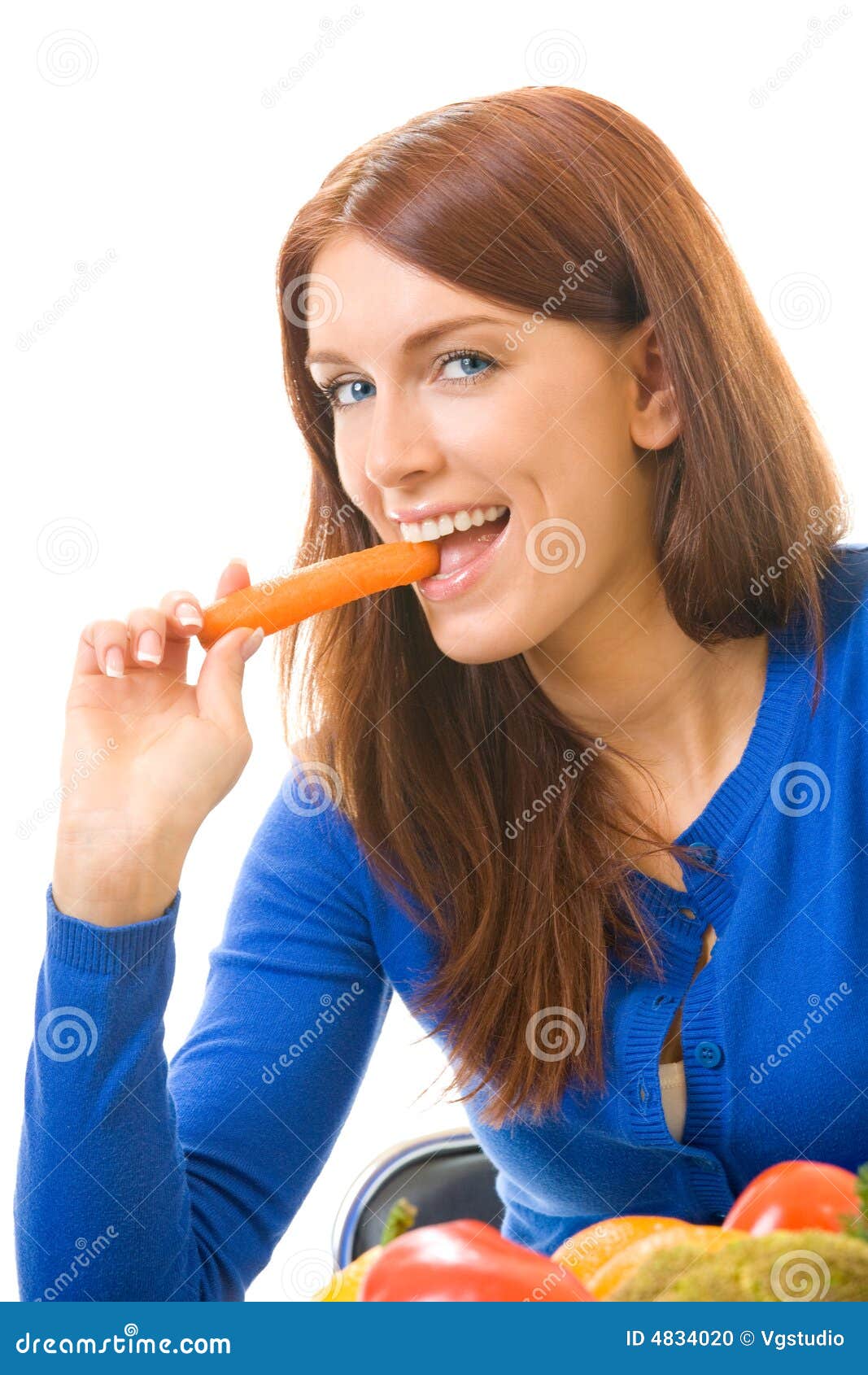 Woman Eating Carrots, Isolated Stock Photo - Image of european, alone ...