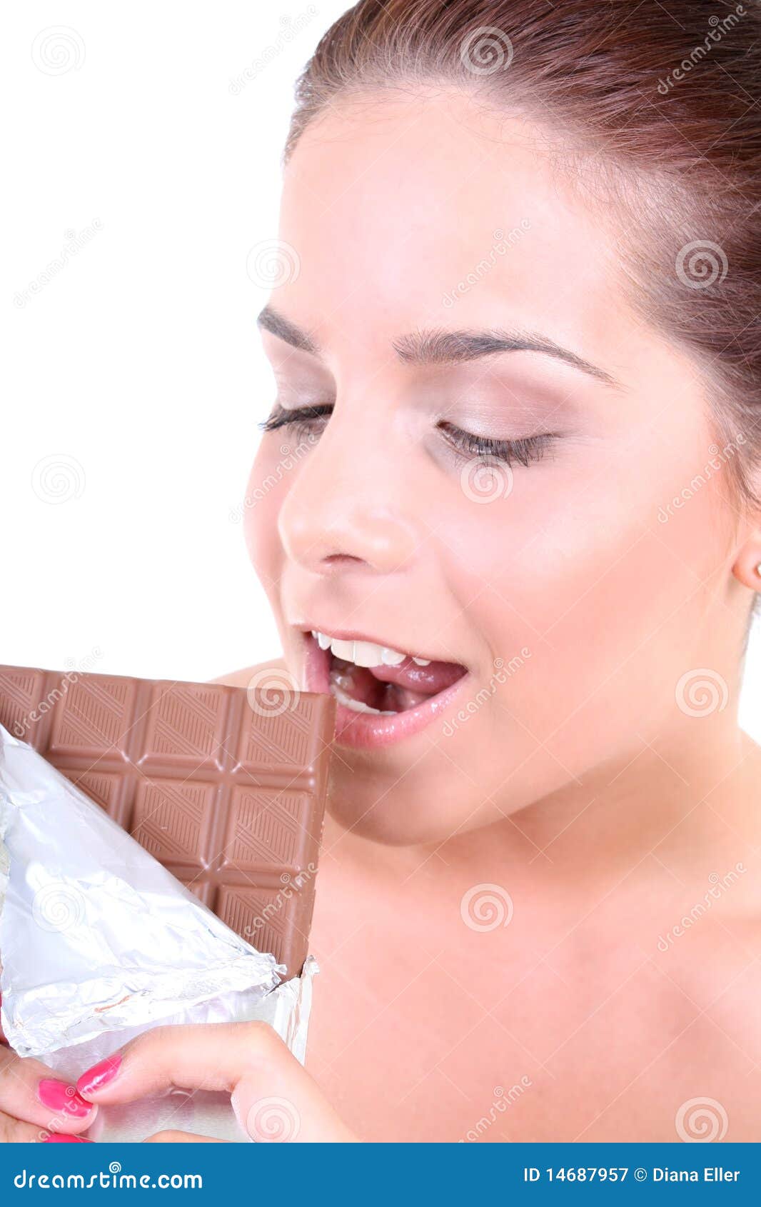 Woman eating chocolate stock image. Image of calorie - 14687957
