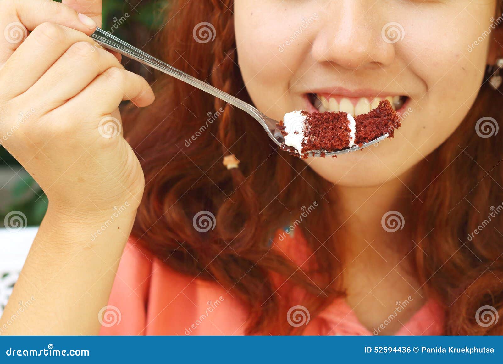 Woman Eating Chocolate Cake at a Cafe. Stock Photo - Image of gluttony ...