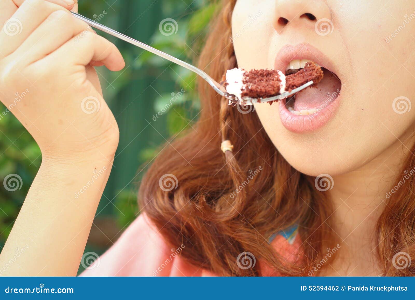 Woman Eating Chocolate Cake at a Cafe. Stock Photo - Image of hungry ...