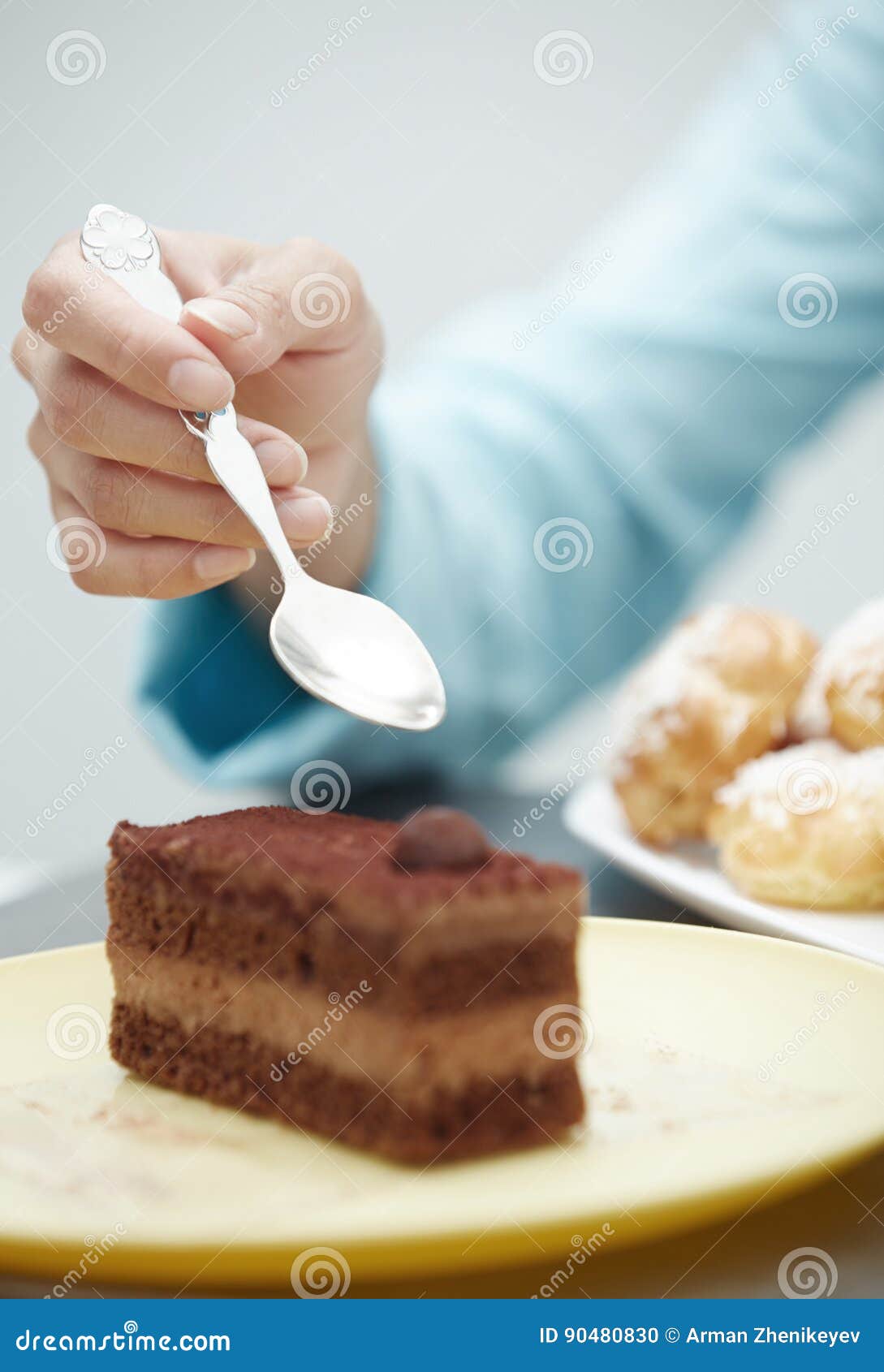 Woman Eating Chocolate Cake Stock Photo - Image of female, domestic ...