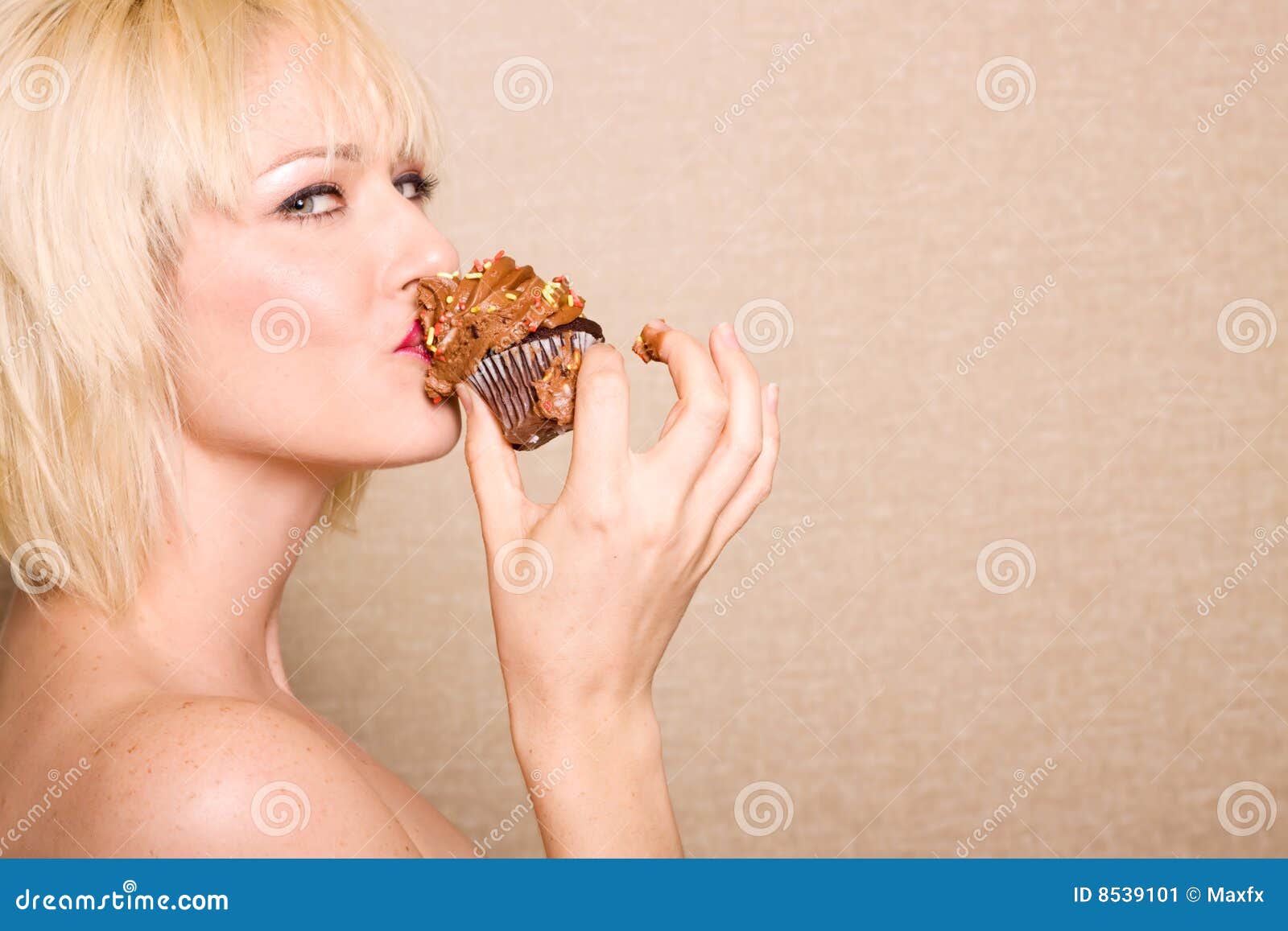 Woman Eating Chocolate Cupcake Stock Image - Image of expression ...