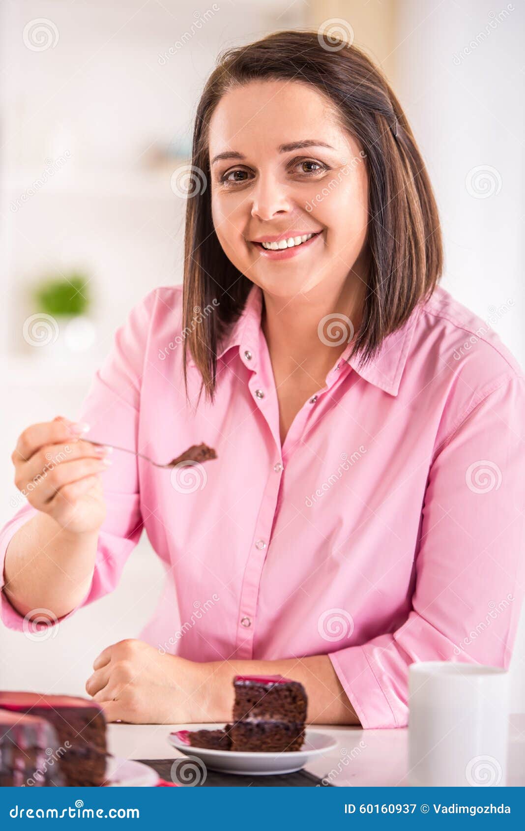 Woman eating dessert stock image. Image of woman, white - 60160937