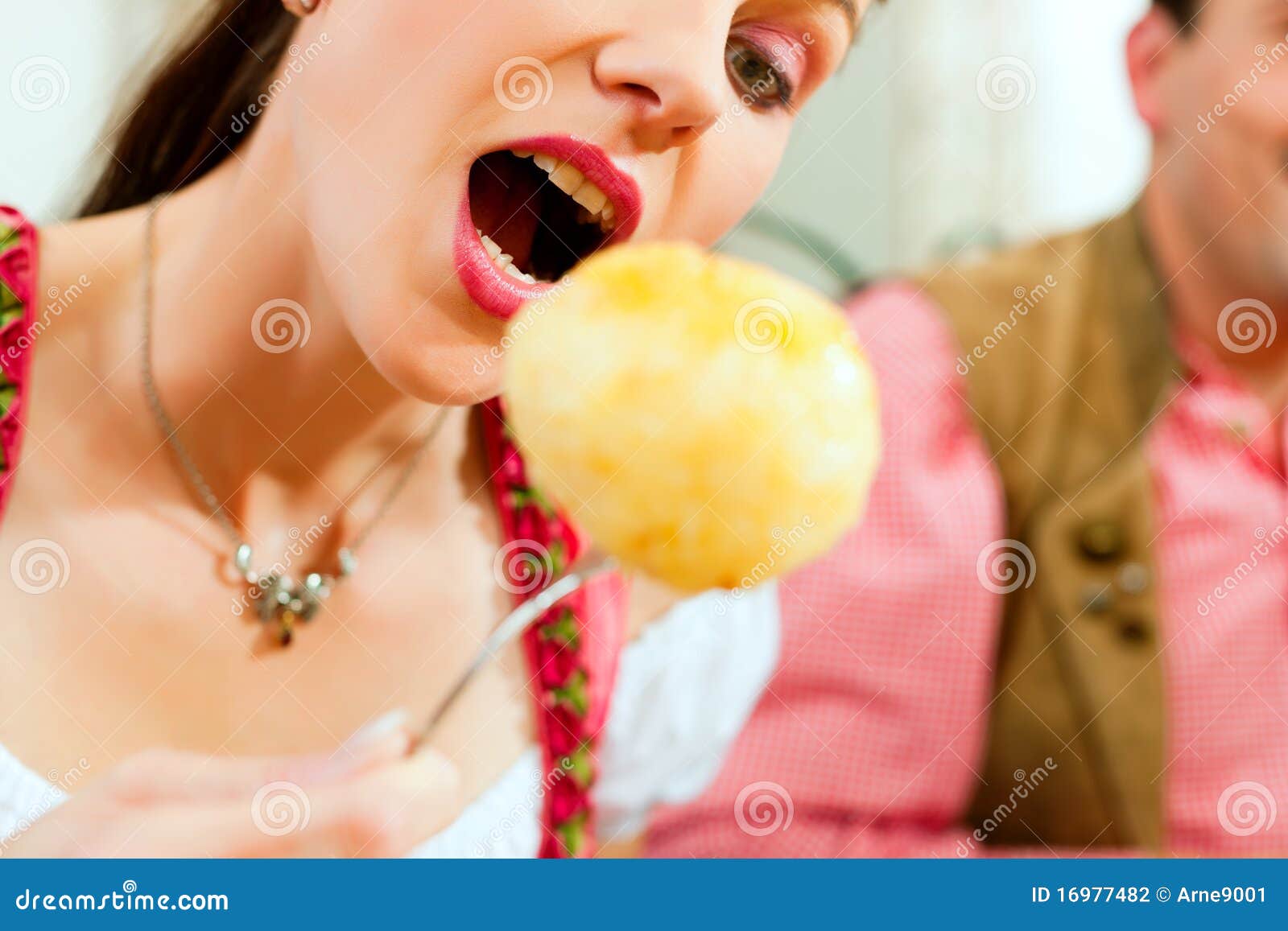 Woman Eating Dumplings in Bavarian Restaurant Stock Photo - Image of ...