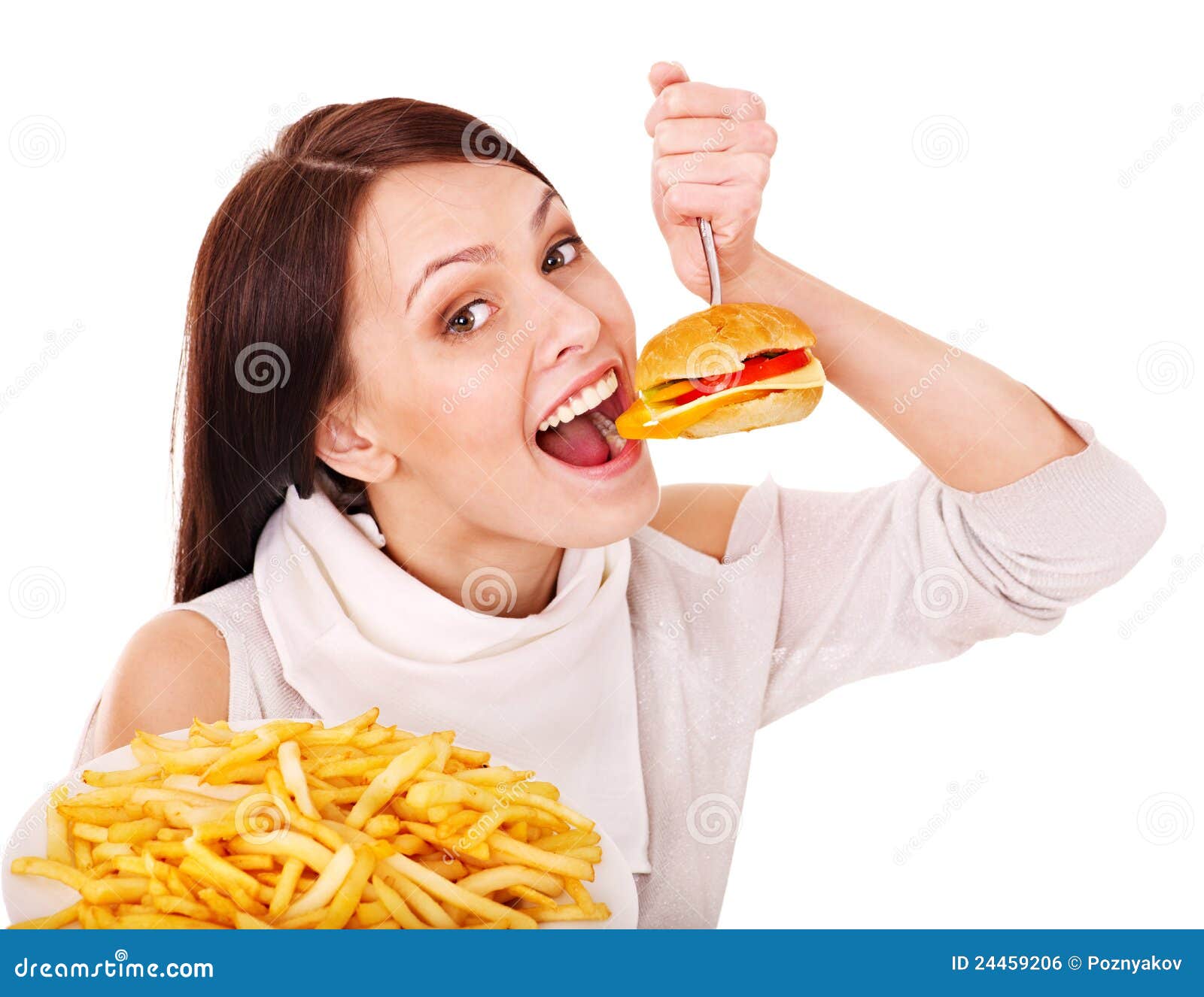 Woman eating fast food. stock photo. Image of foods, person - 24459206