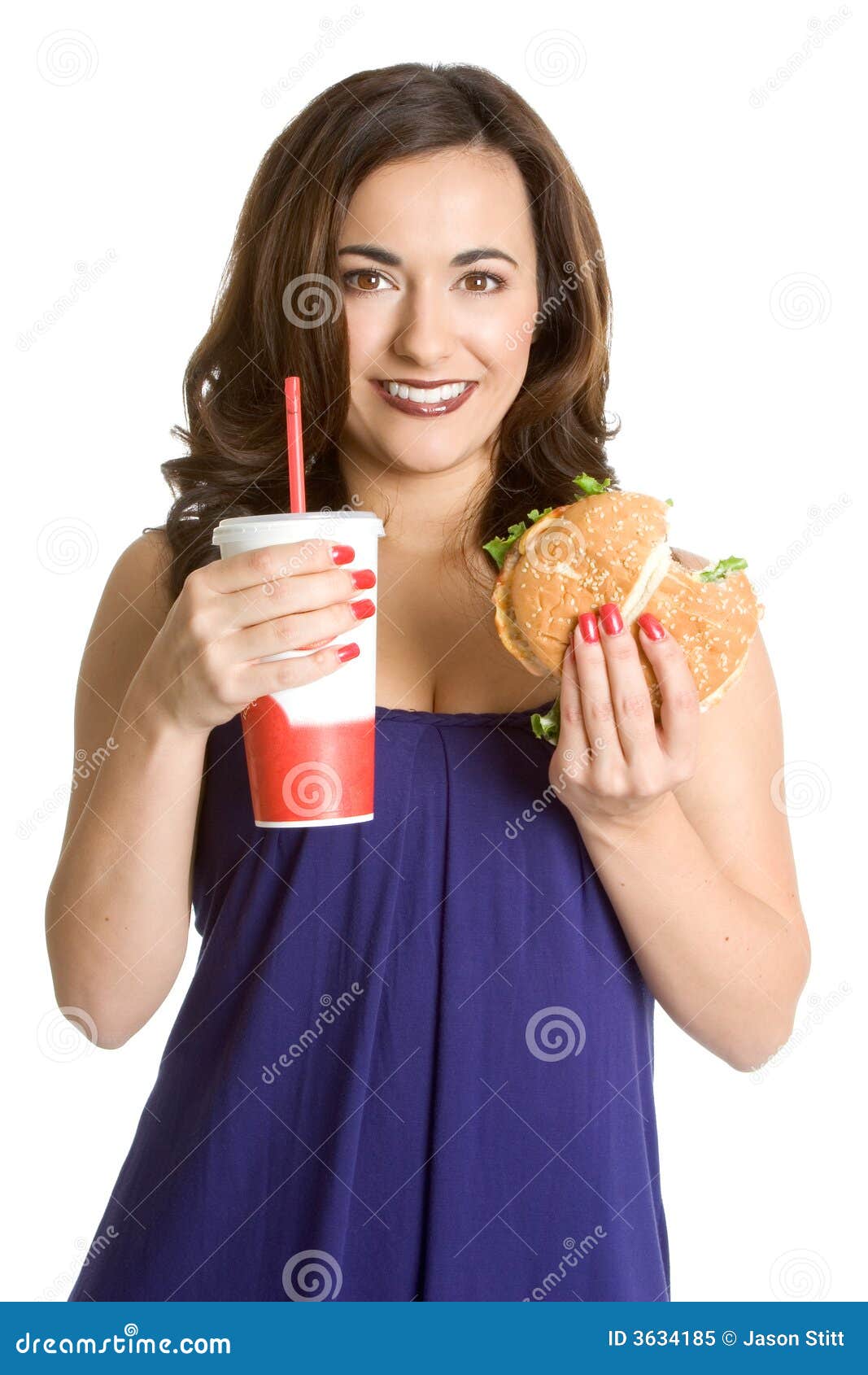 Woman Eating Fast Food stock image. Image of cheeseburger - 3634185