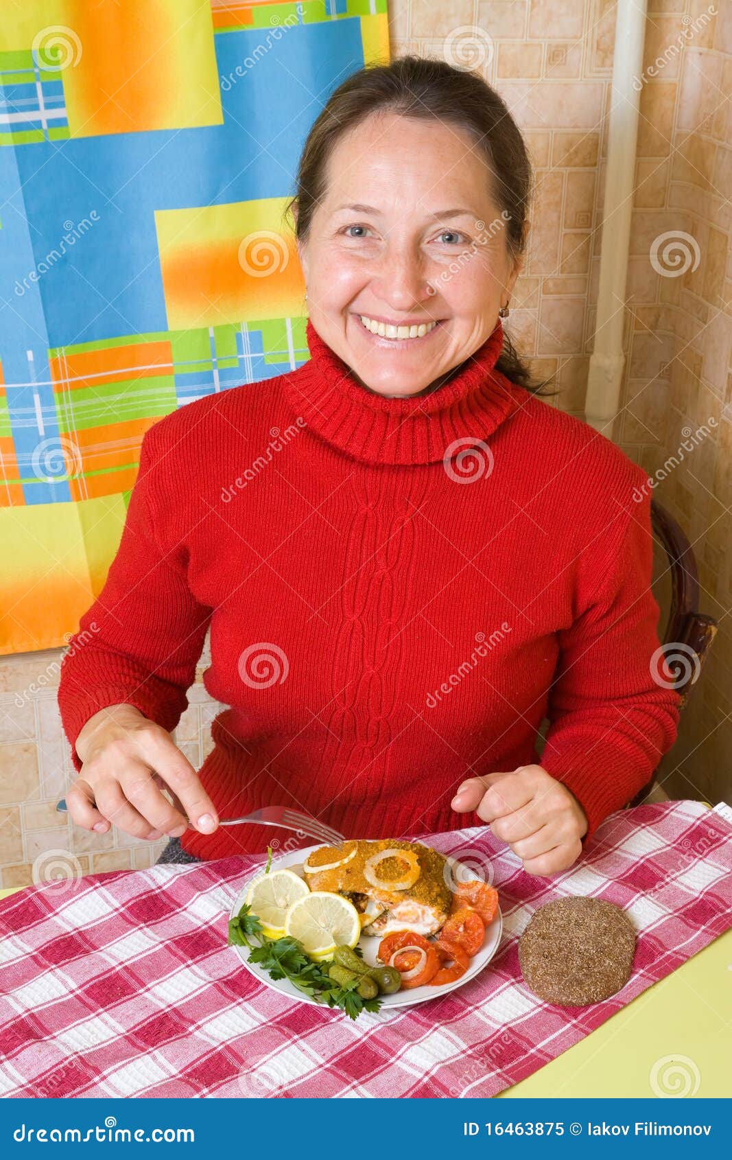 Woman eating fish stock image. Image of dish, cook, flour - 16463875