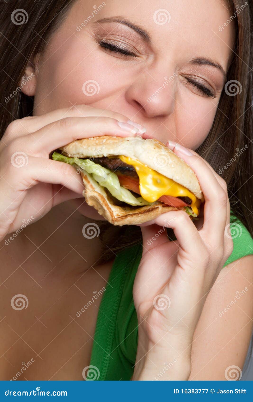 Woman Eating Food stock image. Image of diet, hamburger - 16383777
