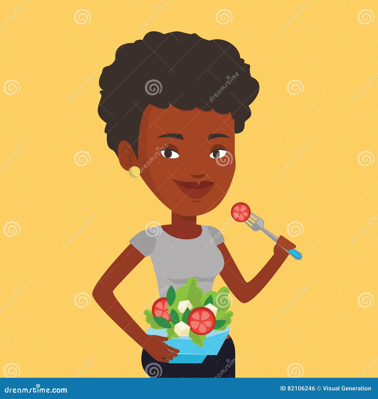 Woman Eating Healthy Vegetable Salad Stock Vector Illustration Of