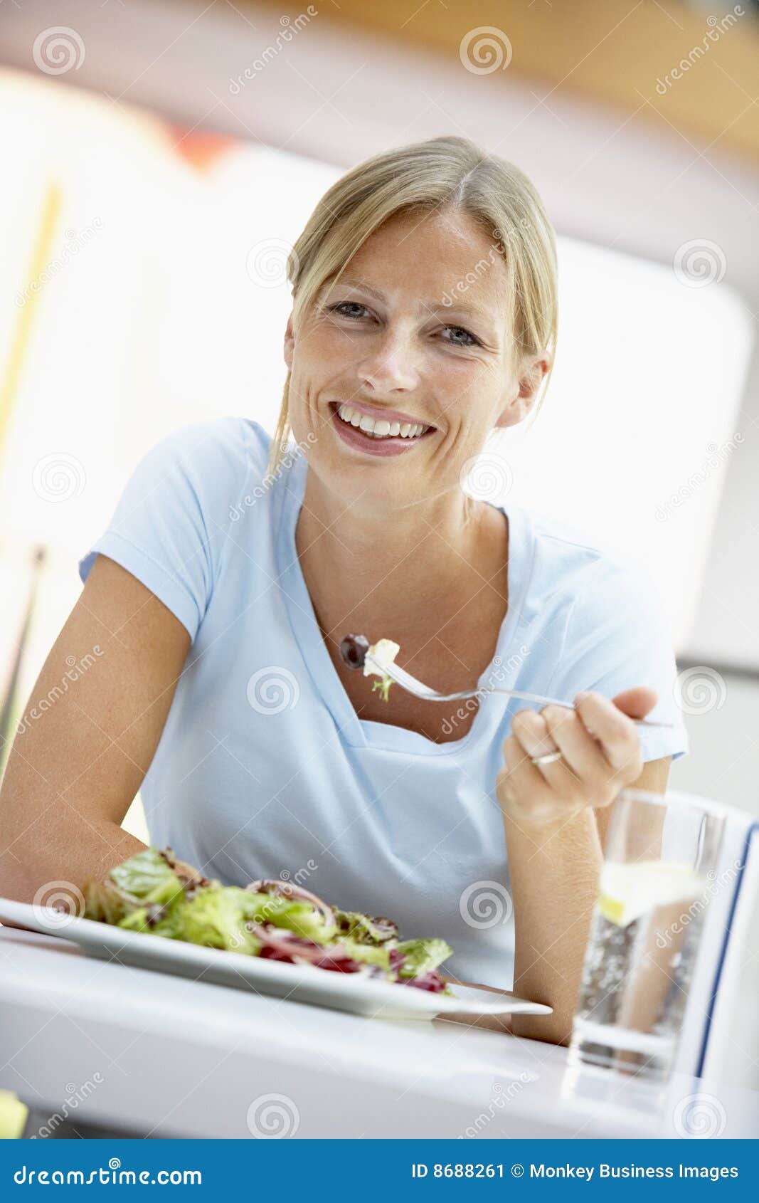 Woman Eating Lunch at a Cafe Stock Image - Image of court, smiling: 8688261