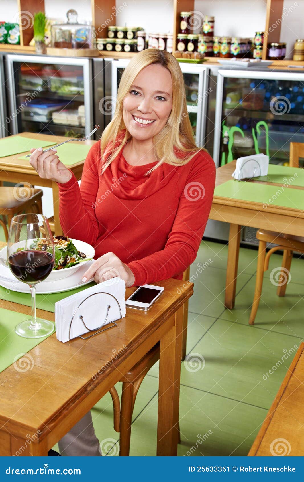 Woman Eating Lunch in Restaurant Stock Image - Image of fork, retiree ...