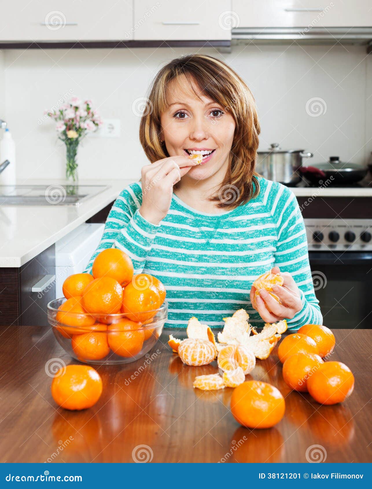 Woman eating mandarin stock image. Image of tangerines - 38121201