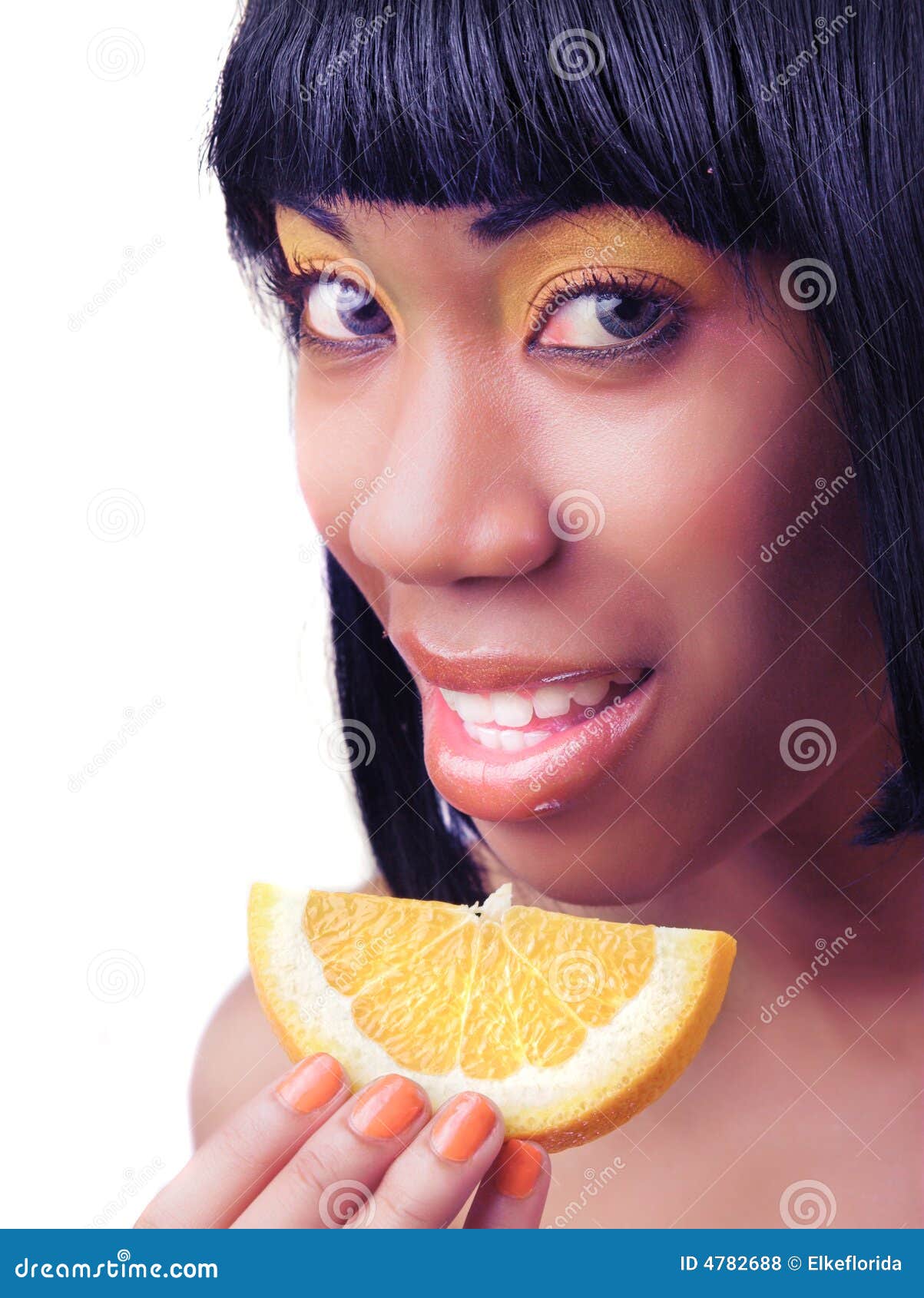 Woman eating an orange stock photo. Image of health, white - 4782688