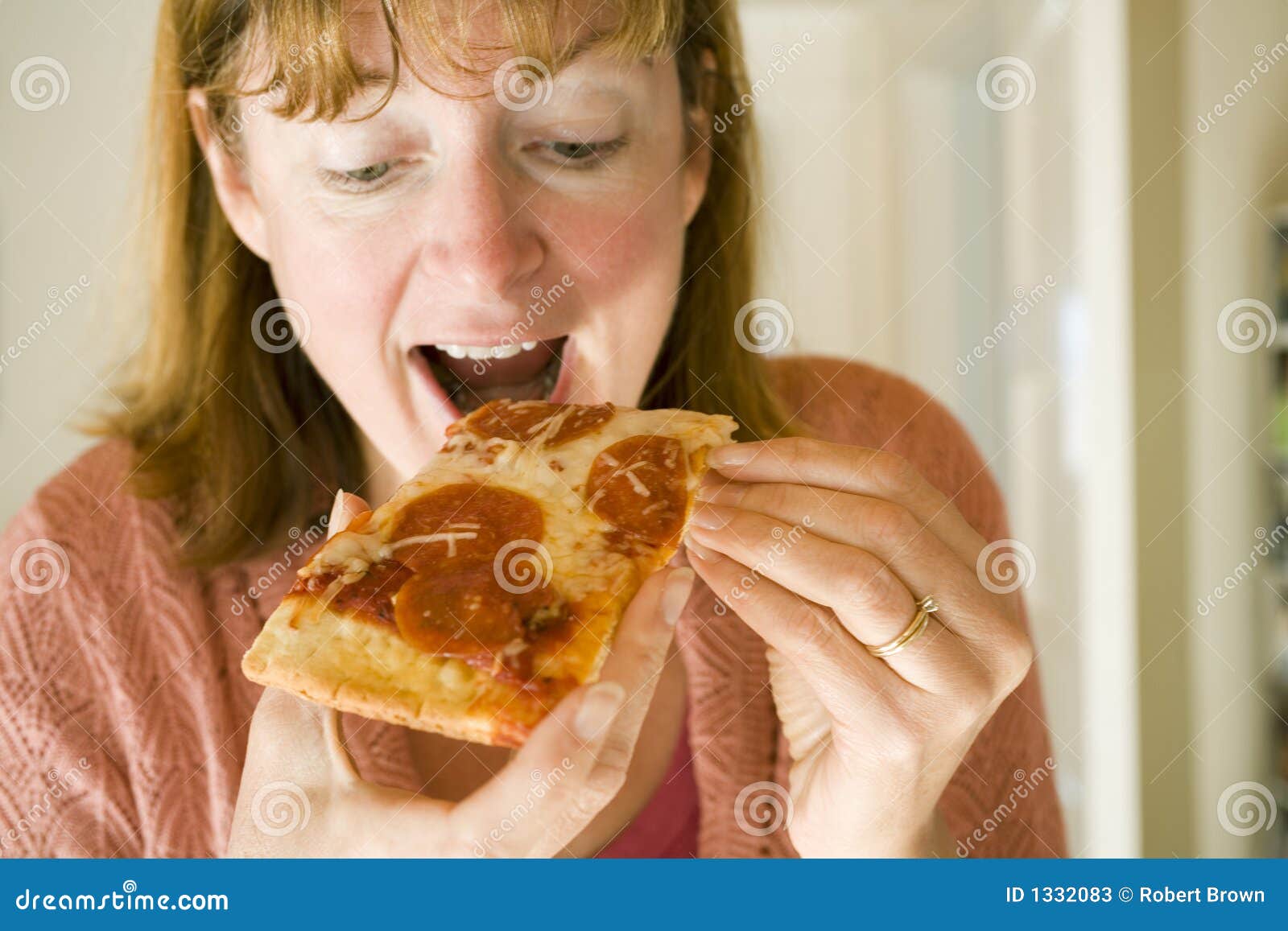 Woman Eating Pepperoni Pizza Stock Image - Image of heat, diet: 1332083