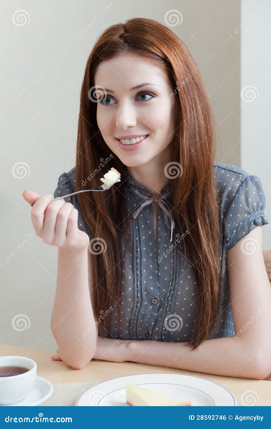 Woman is Eating the Pie at the Cafe Stock Photo - Image of bistro, cafe ...