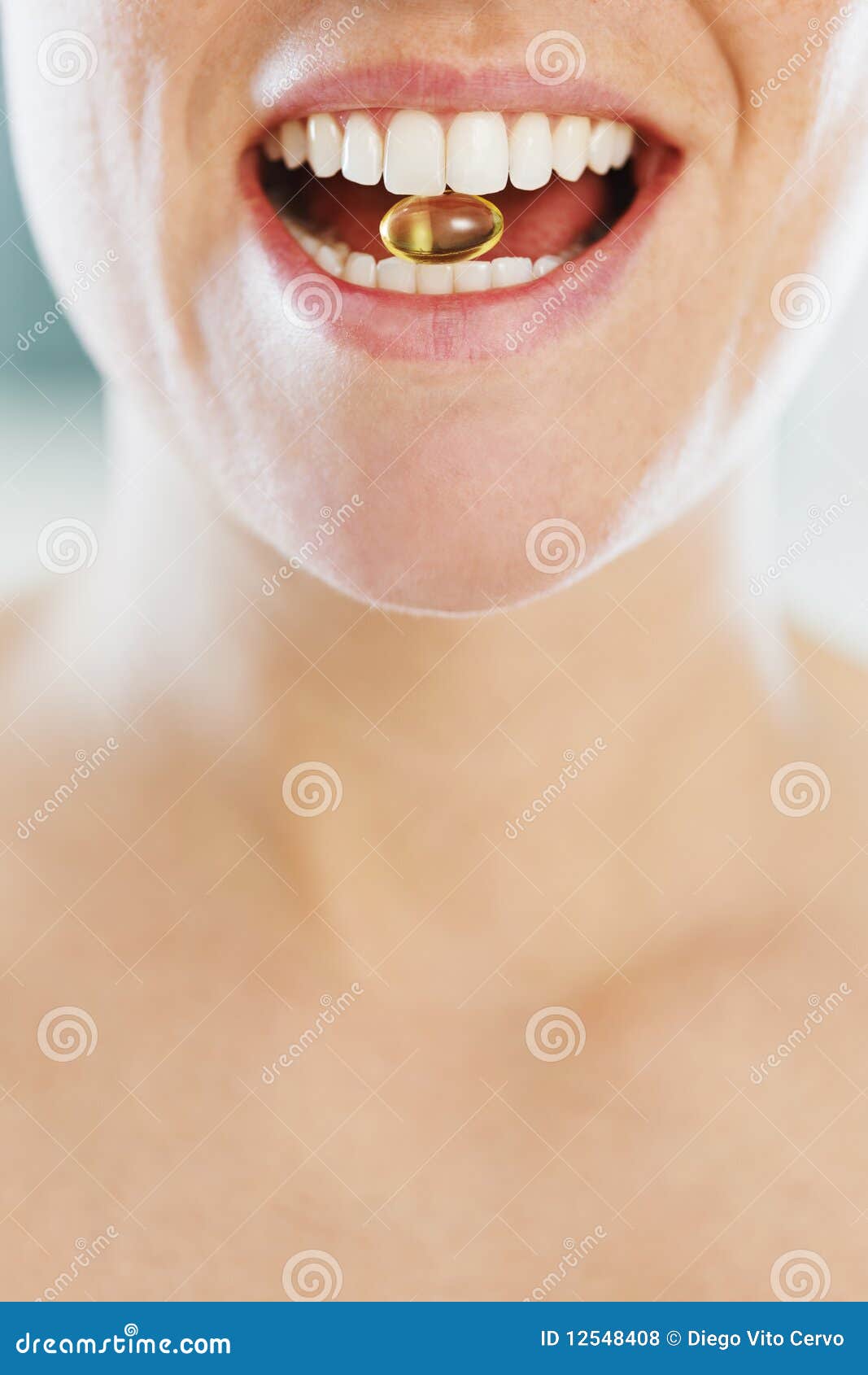 Woman eating pill stock photo. Image of medicinal, person - 12548408