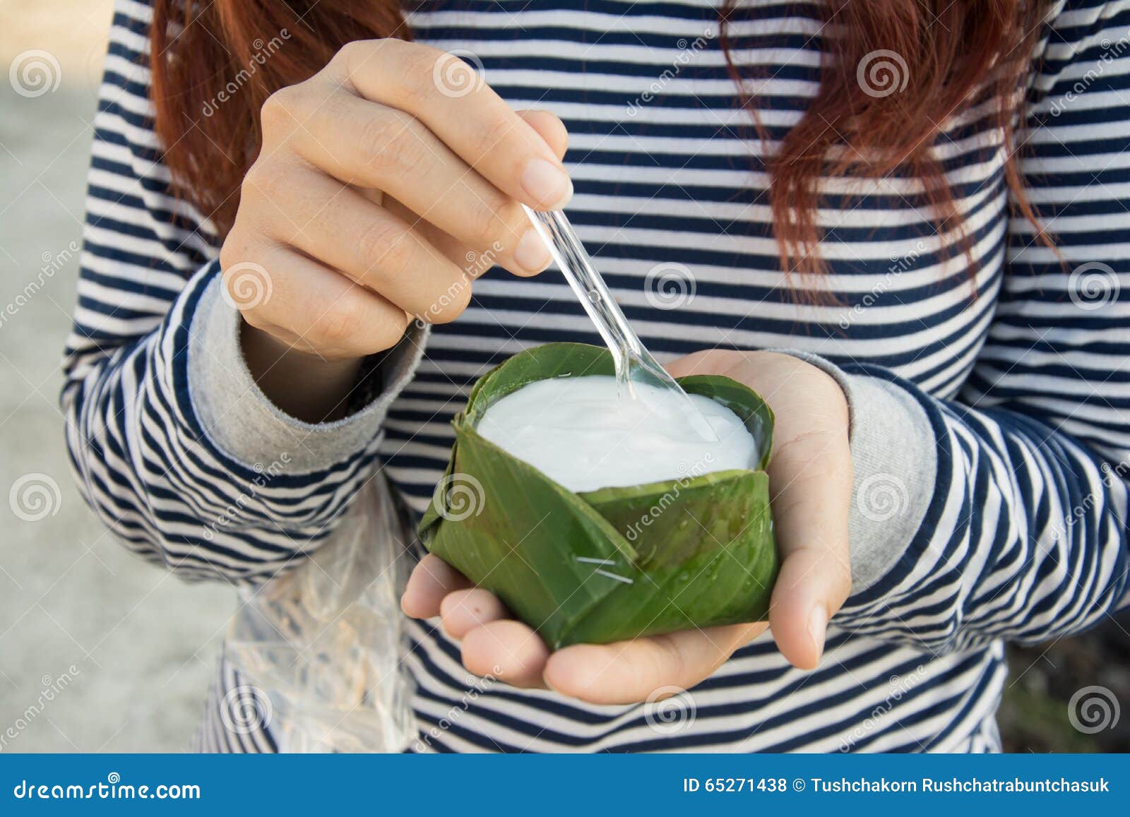 Woman Eating Pudding with Coconut Topping. Stock Photo - Image of sweet ...