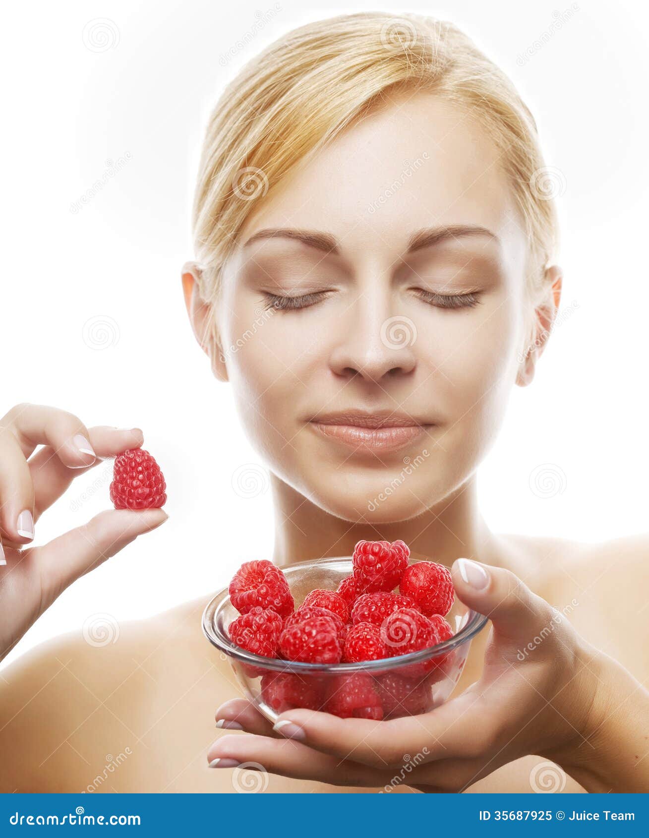 Woman Eating Raspberry Isolated Over White Stock Photos - Free ...