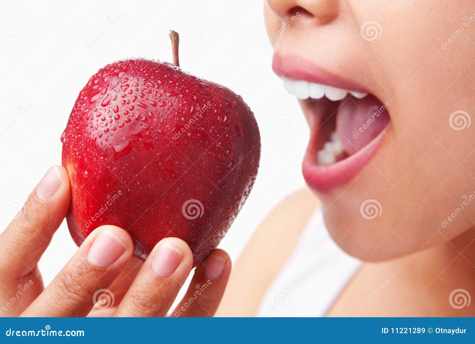 Woman eating red apple stock image. Image of eating, happy - 11221289