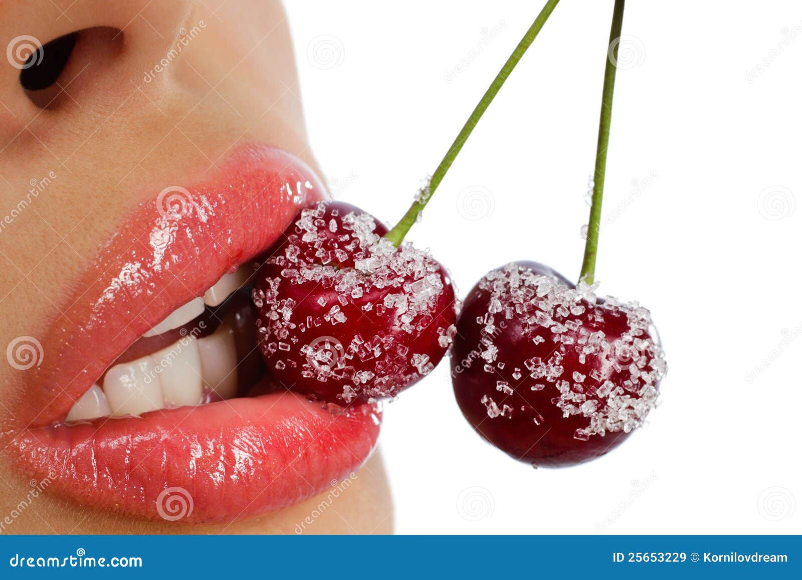 Woman eating red cherries stock image. Image of fruit - 25653229