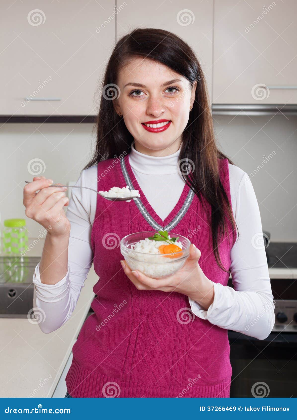 Woman eating rice stock image. Image of healty, healthcare - 37266469
