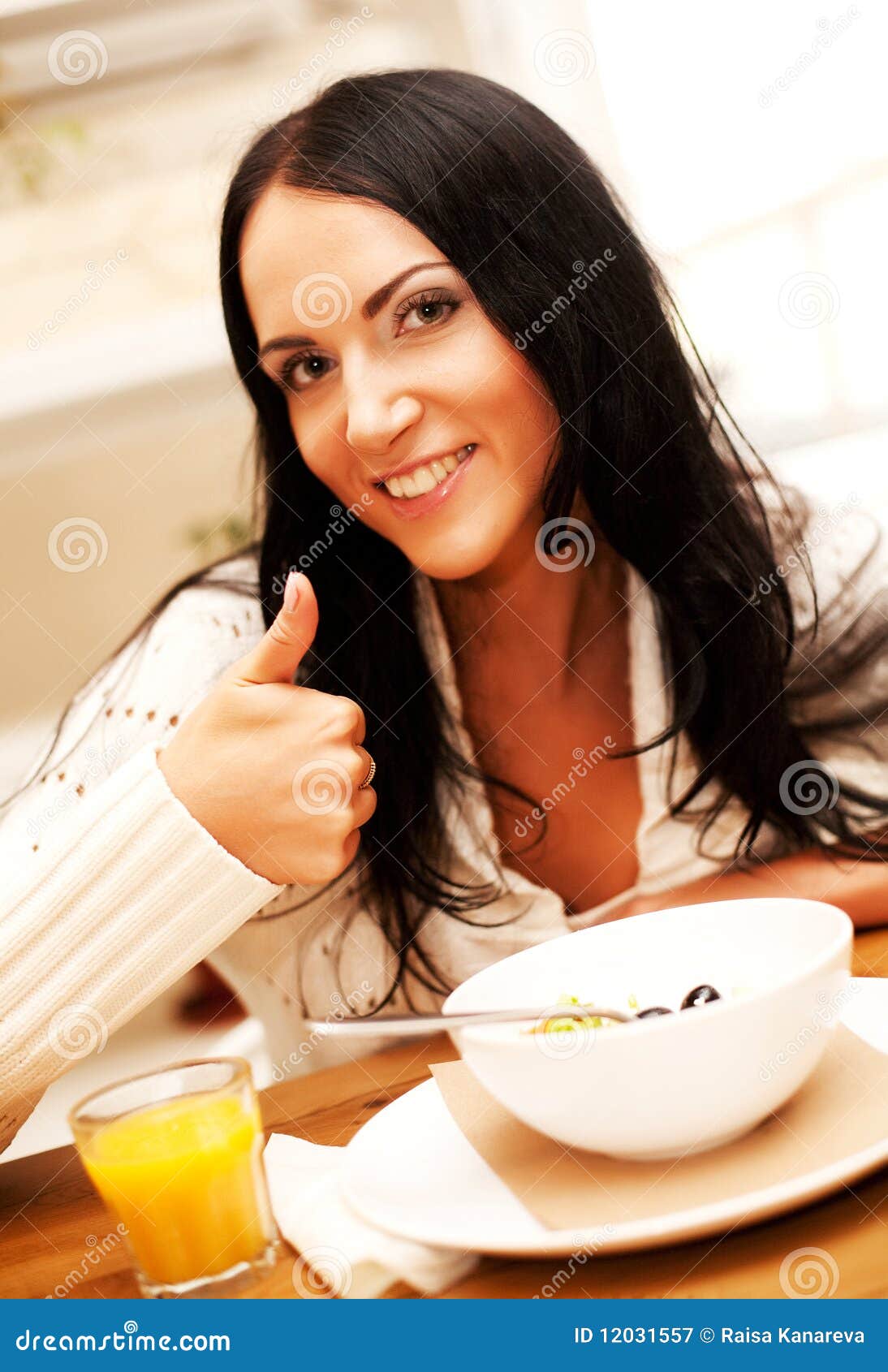 Woman eating salad at home stock image. Image of ethnic - 12031557