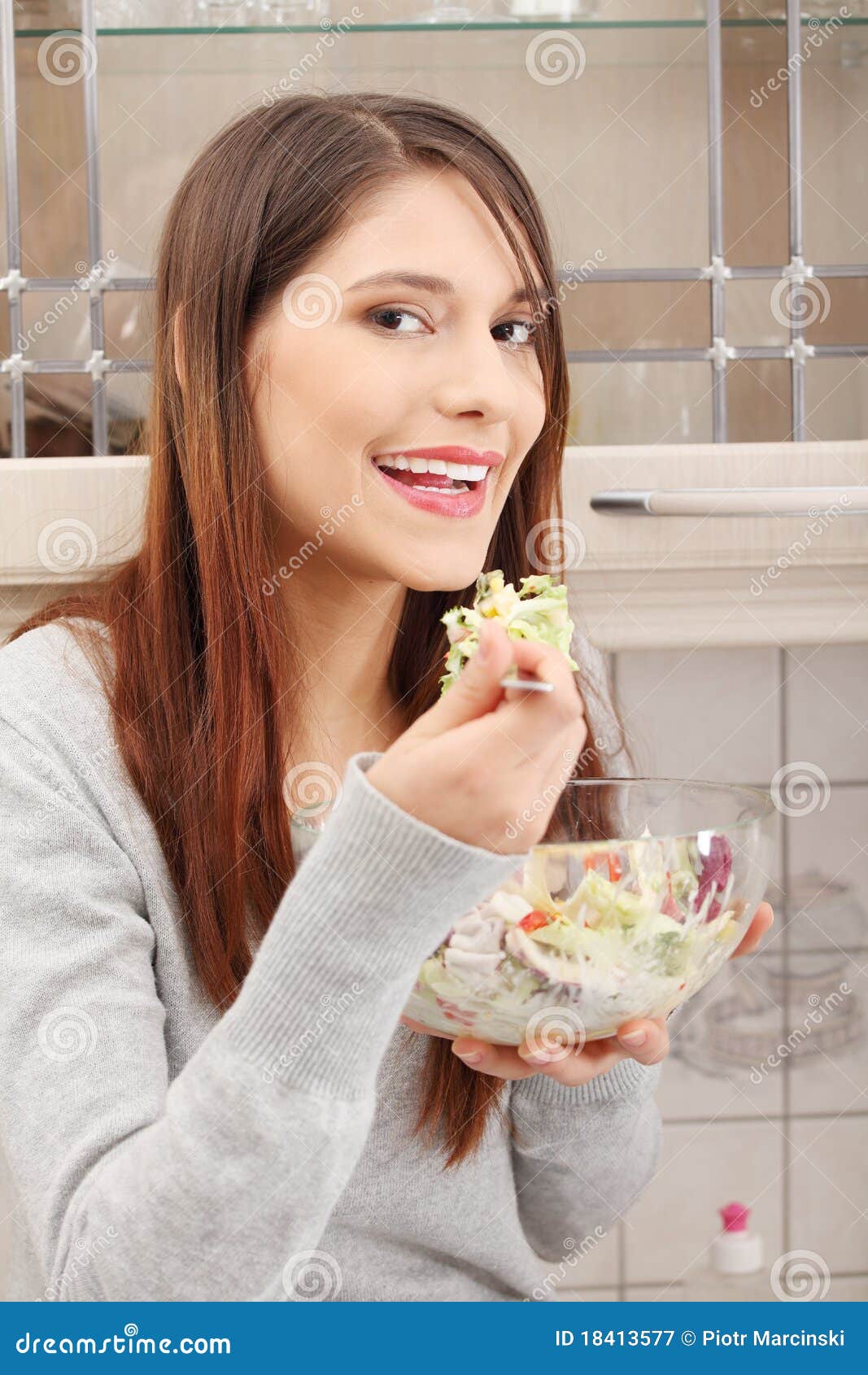 Woman eating salat stock image. Image of beauty, female - 18413577