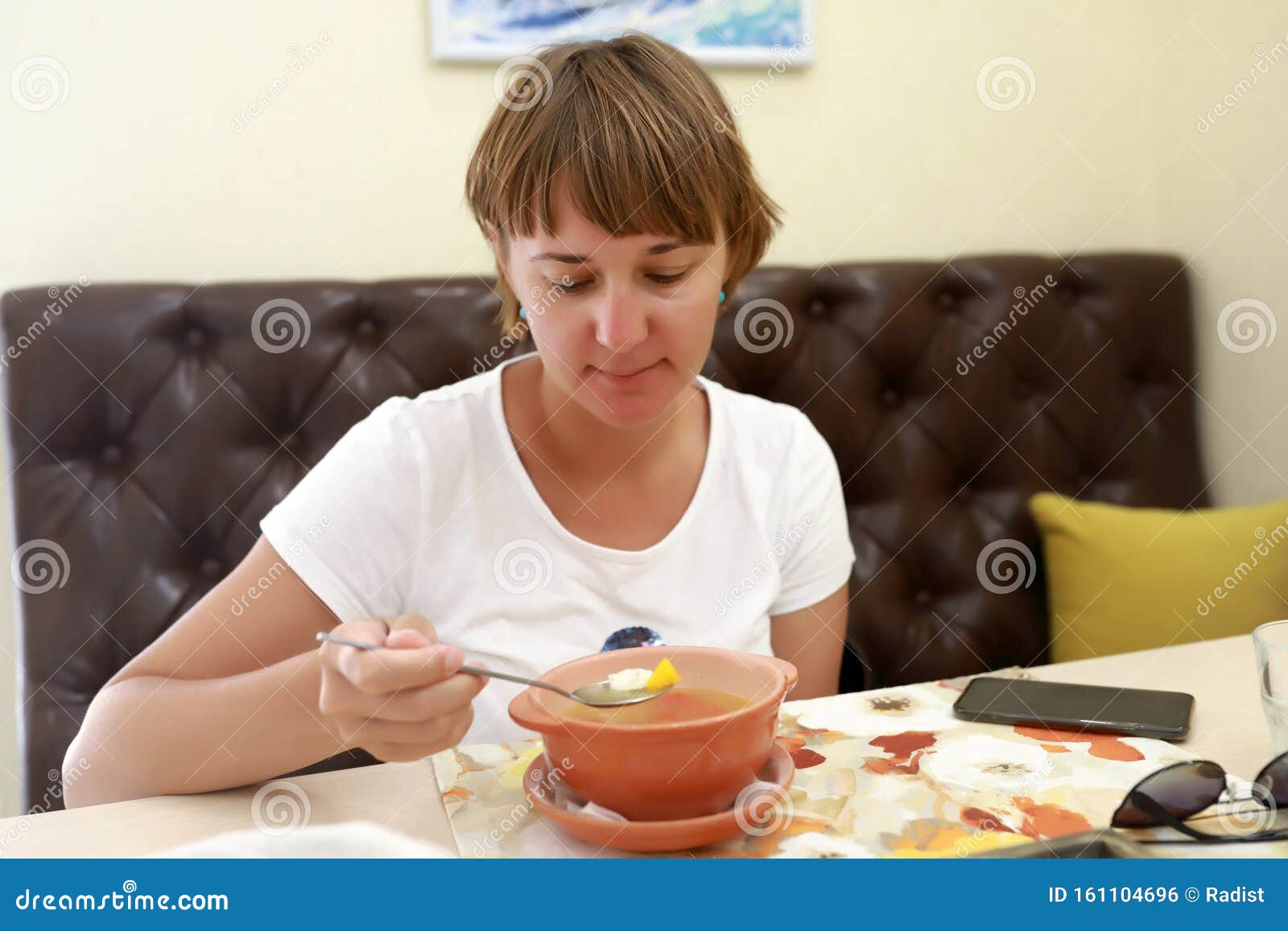Woman eating soup stock photo. Image of heat, eating - 161104696