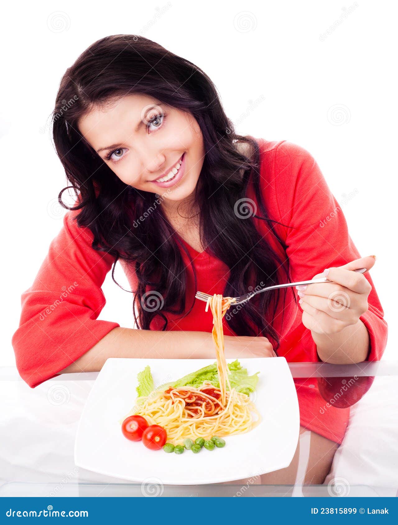 Woman eating spaghetti stock image. Image of happy, macaroni - 23815899