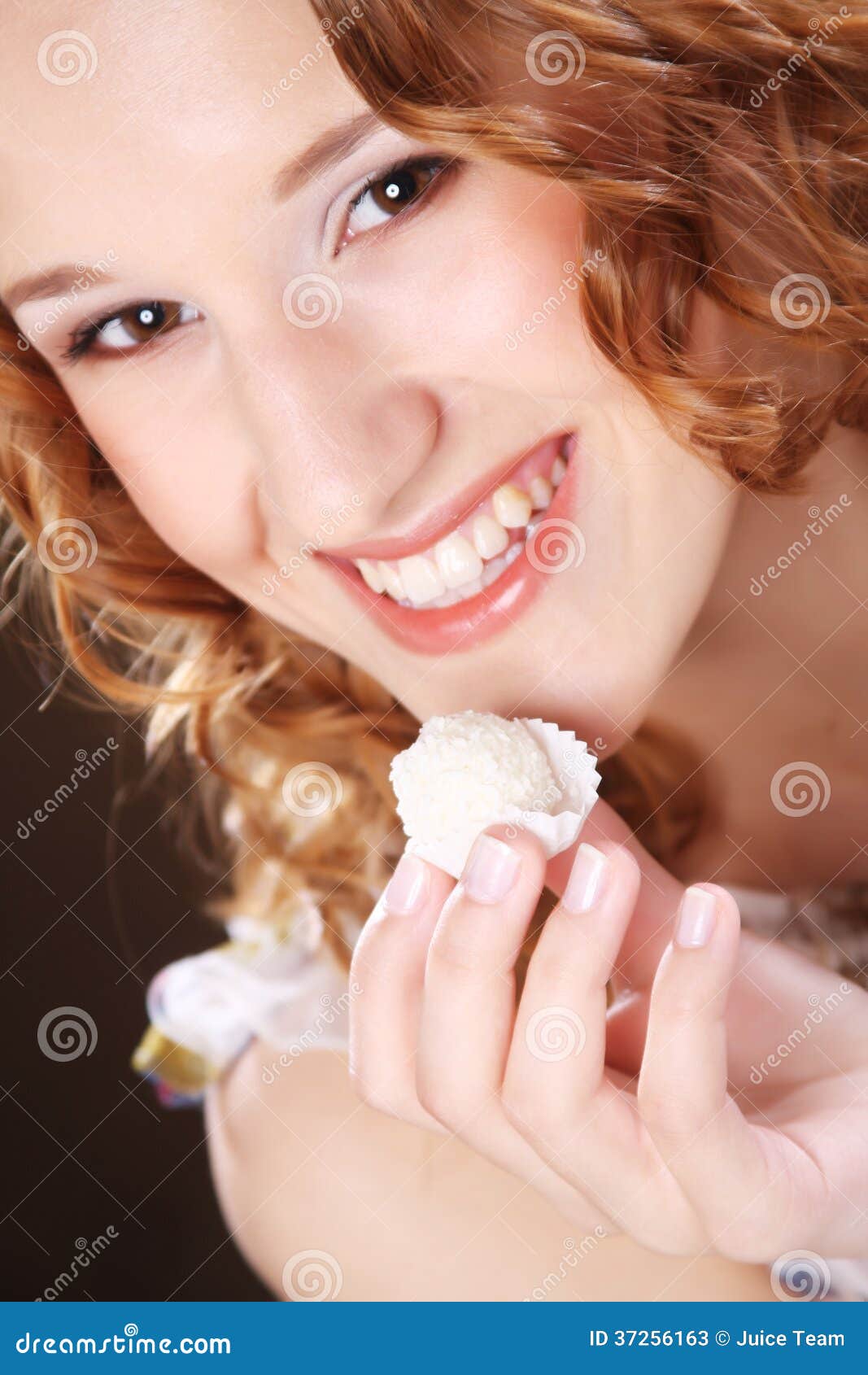 Woman eating sweet candy stock image. Image of face, beautiful - 37256163