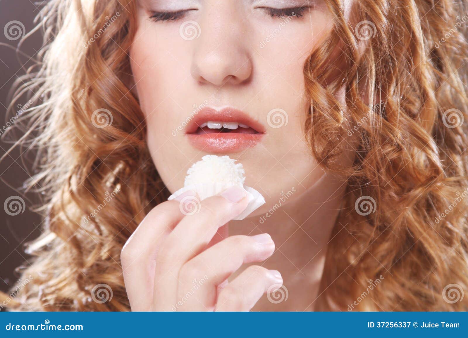 Woman eating sweet candy stock image. Image of caucasian - 37256337