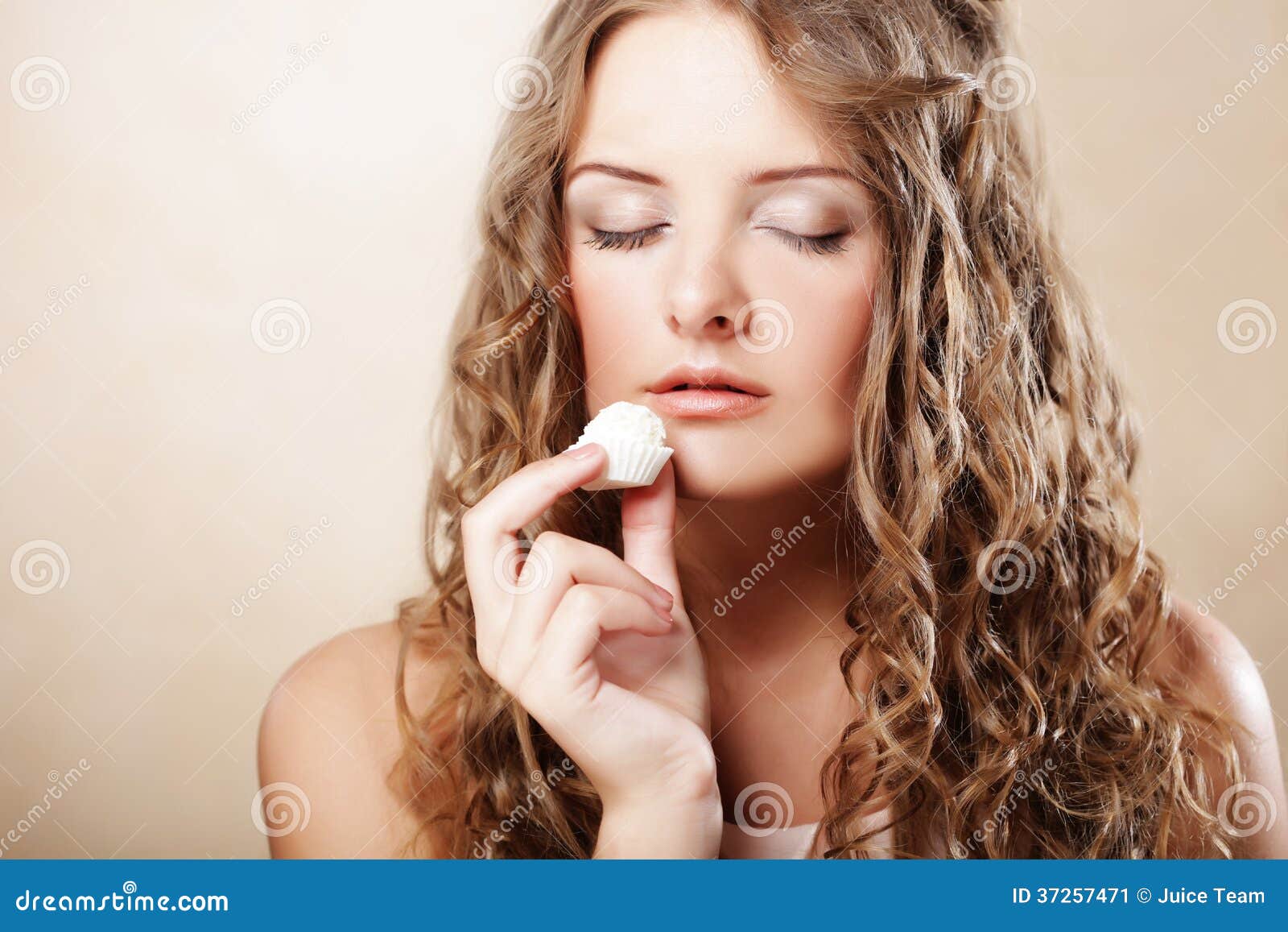Woman eating sweet candy stock image. Image of attractive - 37257471