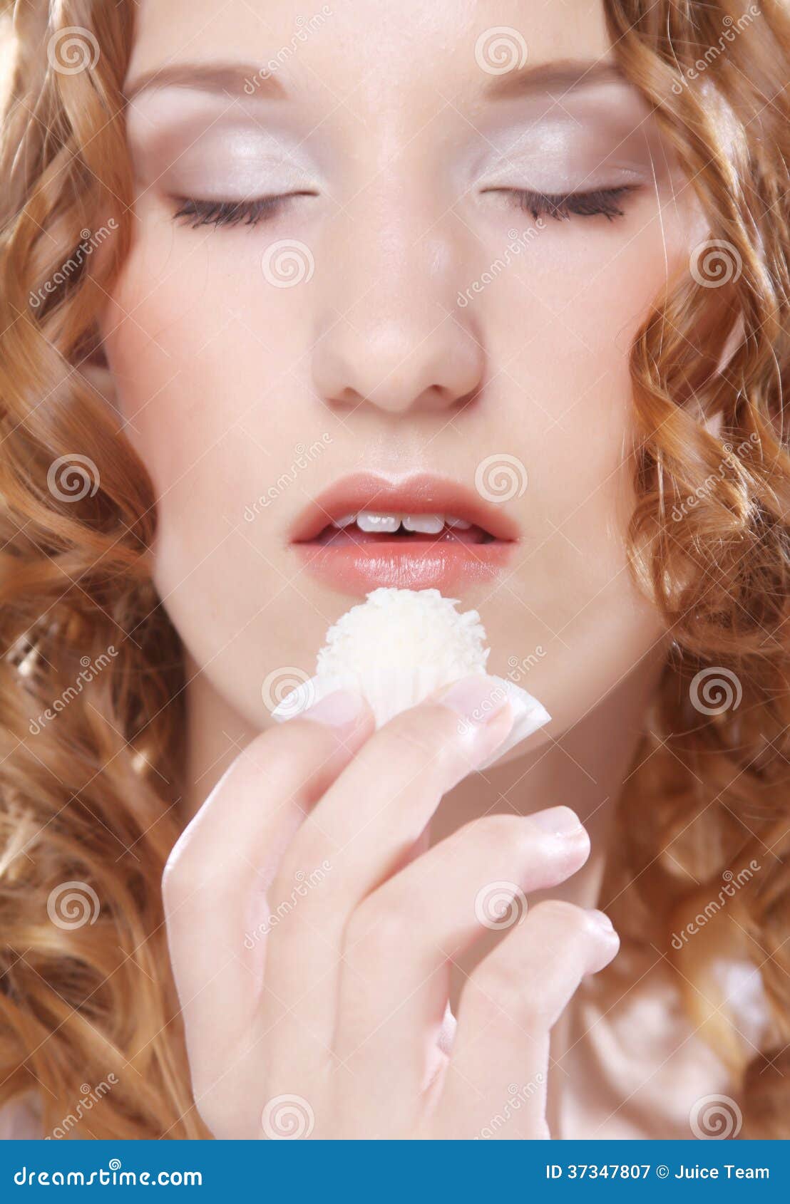 Woman eating sweet candy stock image. Image of happy - 37347807