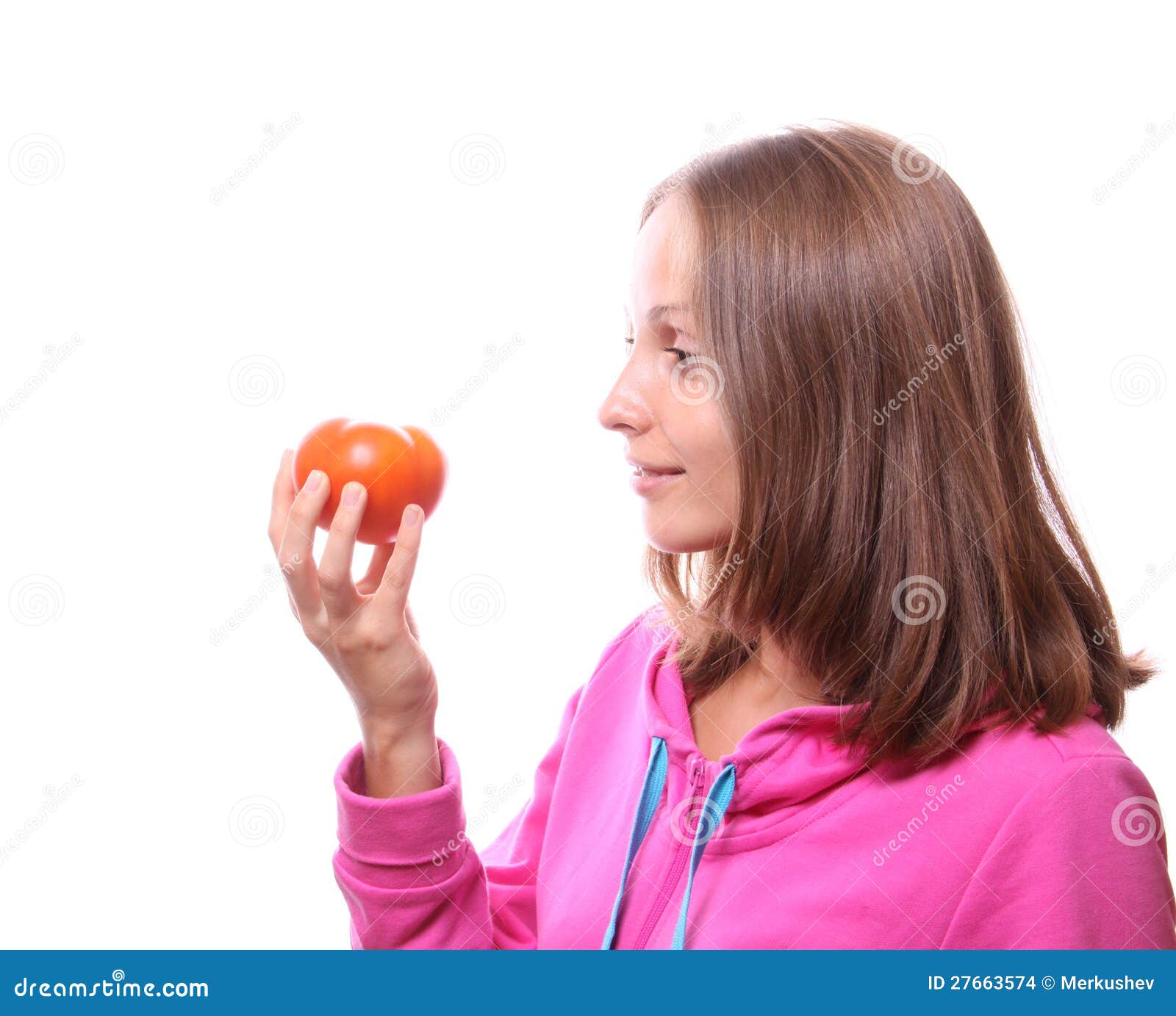 Woman Eating a Tomato, Isolated Stock Photo - Image of human, head ...