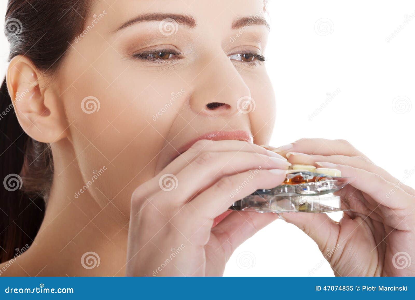Woman Eating Too Many Pills Stock Image - Image of responsibility ...