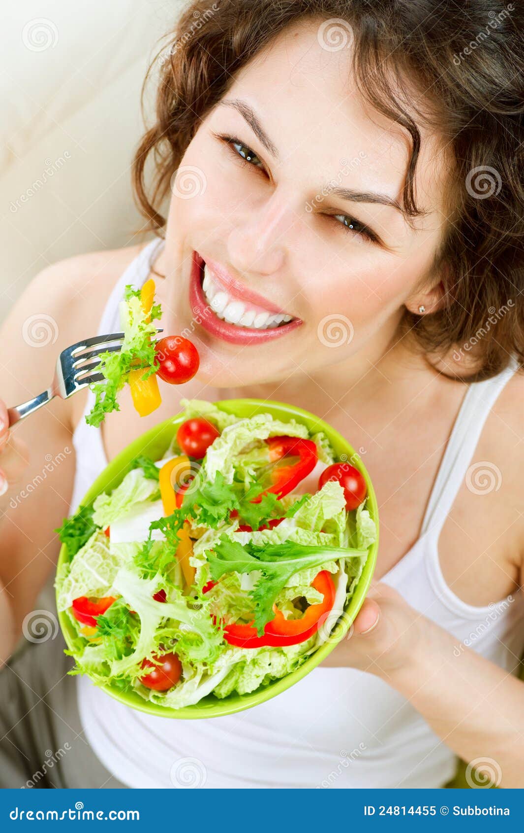 Woman Eating Vegetable Salad Stock Image - Image of food, diet: 24814455