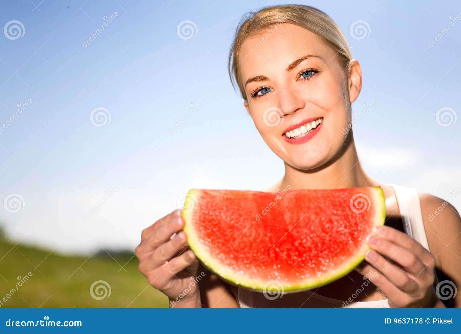 Woman eating watermelon stock photo. Image of outdoor - 9637178