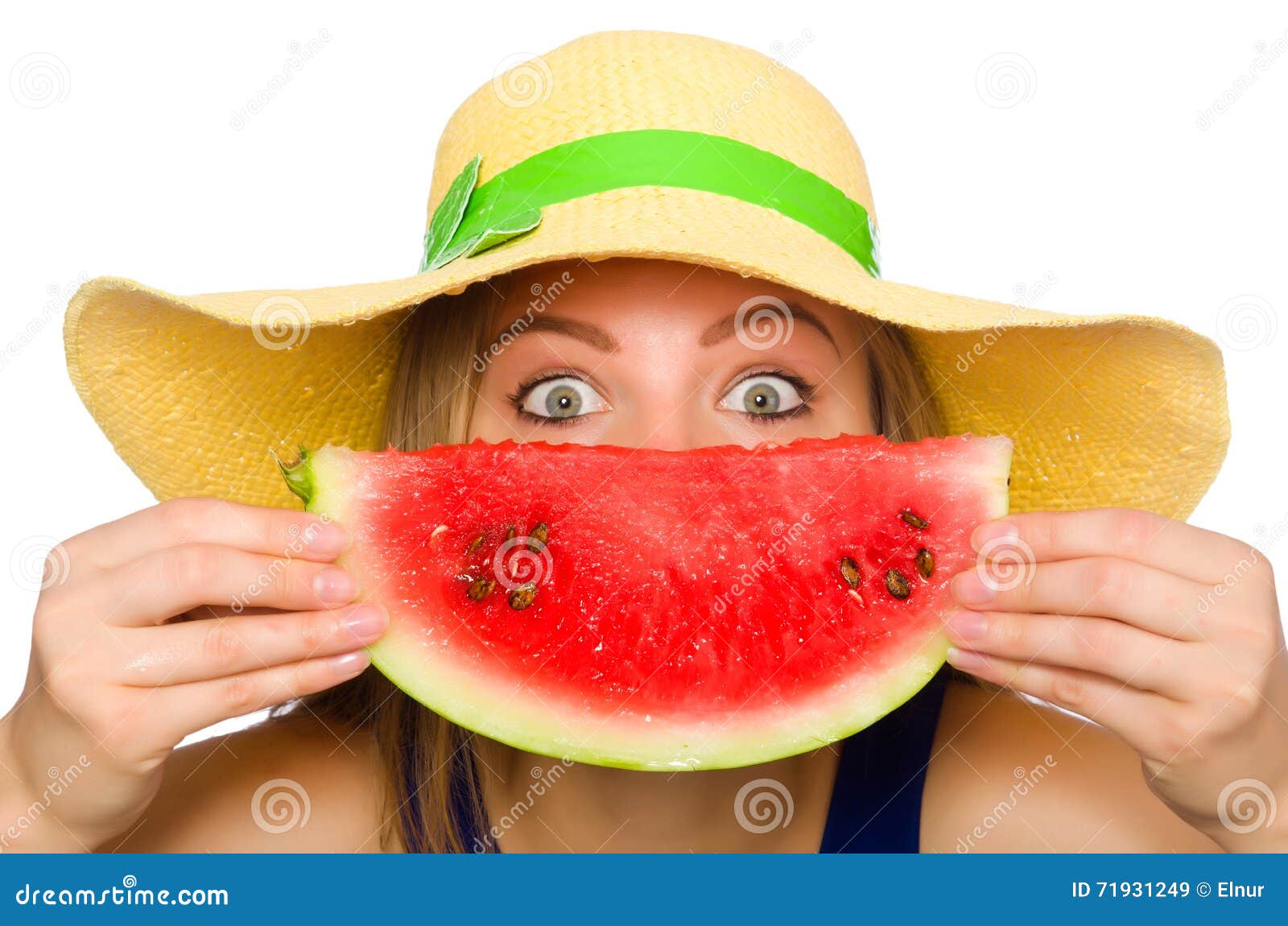 The Woman Eating Watermelon Isolated on White Stock Image - Image of ...