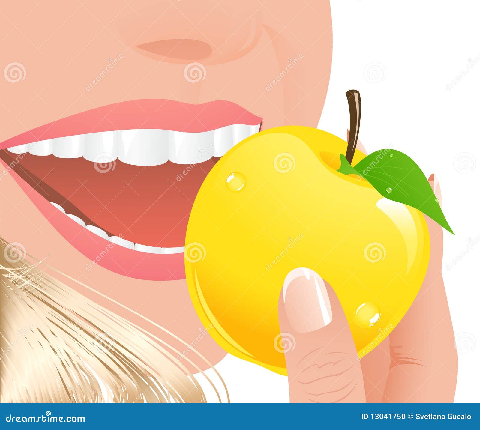 Woman eating yellow apple stock vector. Illustration of girl - 13041750