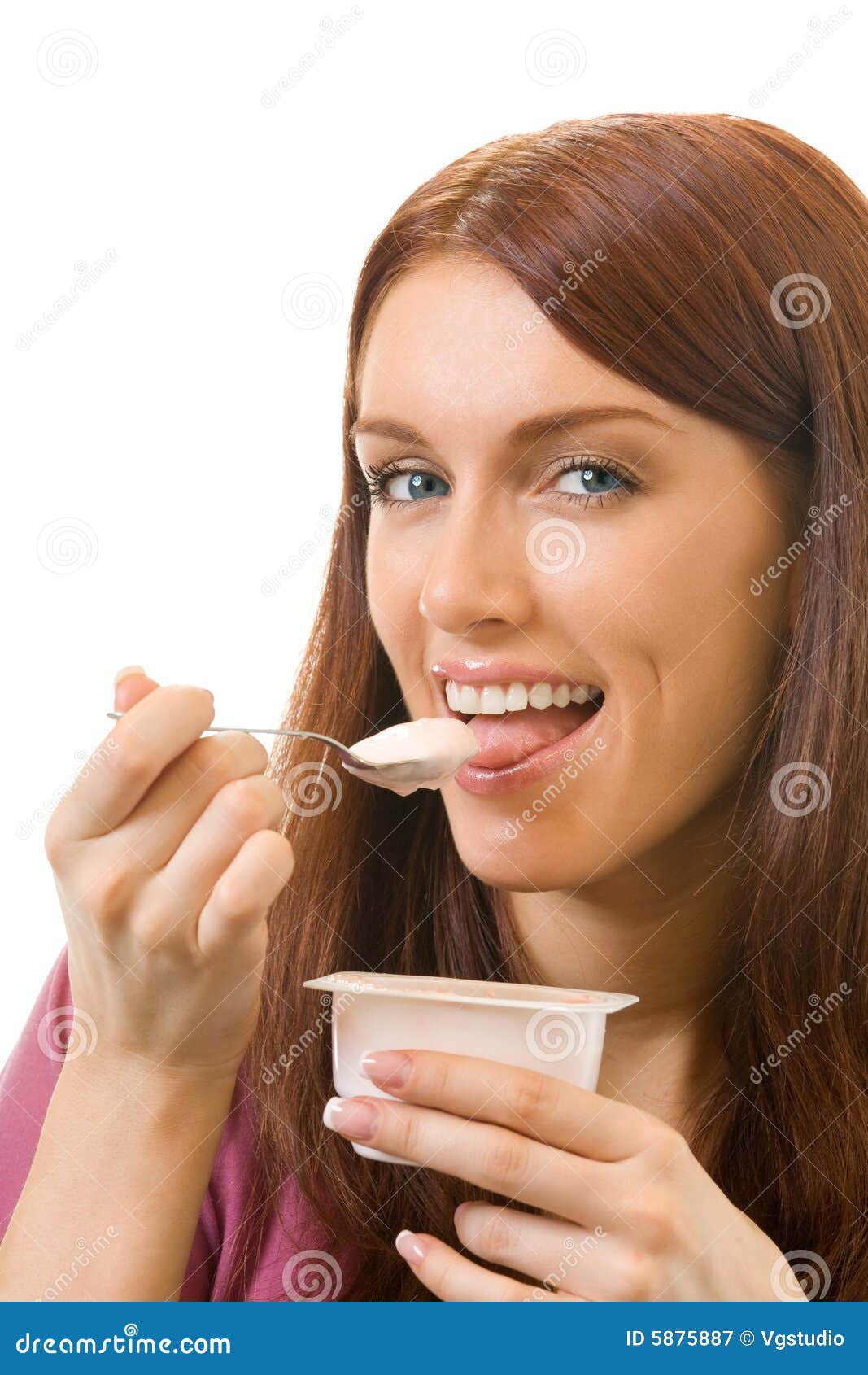 Woman Eating Yogurt, Isolated Stock Image - Image of milk, diet: 5875887