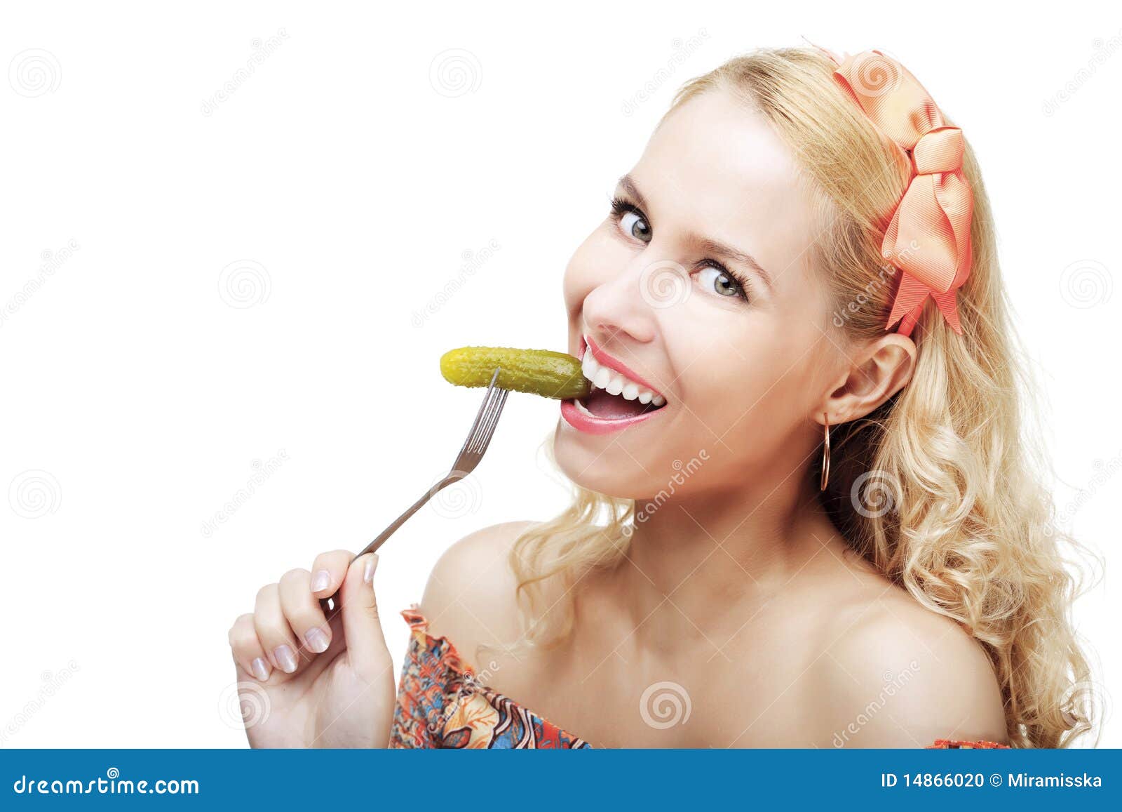 Woman Eats Pickled Cucumber Stock Photo - Image of cucumber, marinated ...