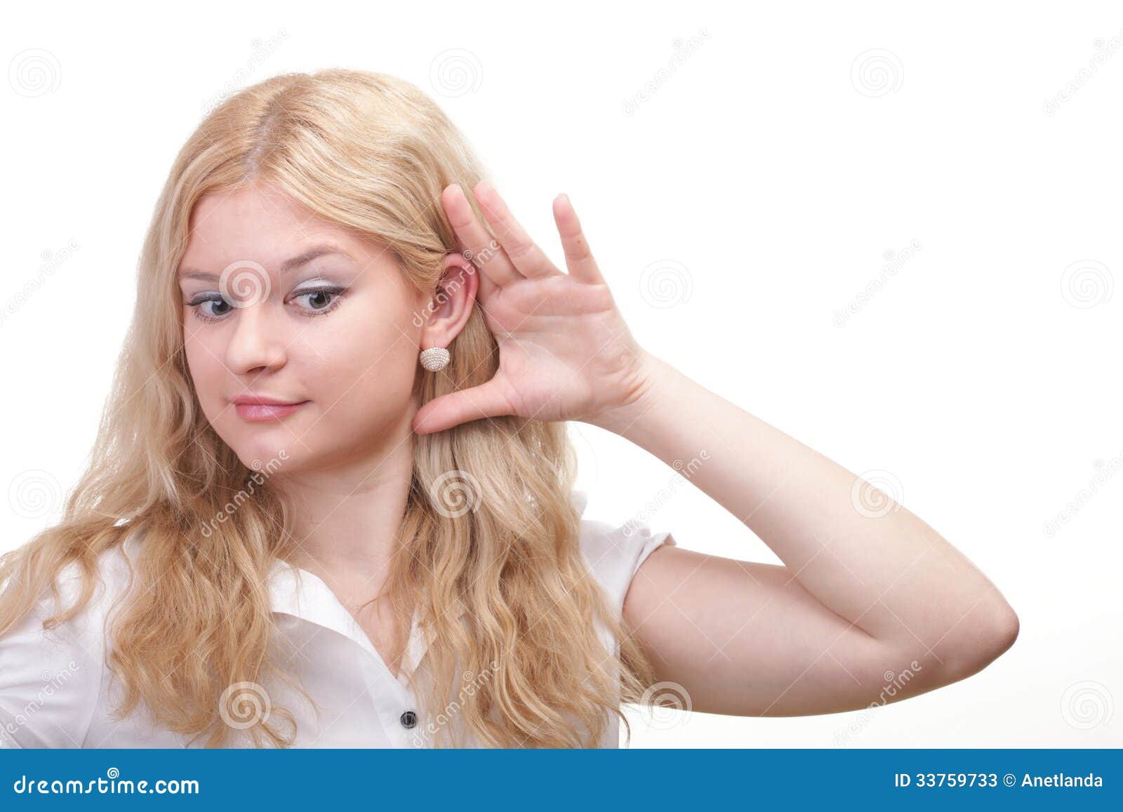 Woman Eavesdropping with Hand Behind Her Ear Stock Image - Image of ...