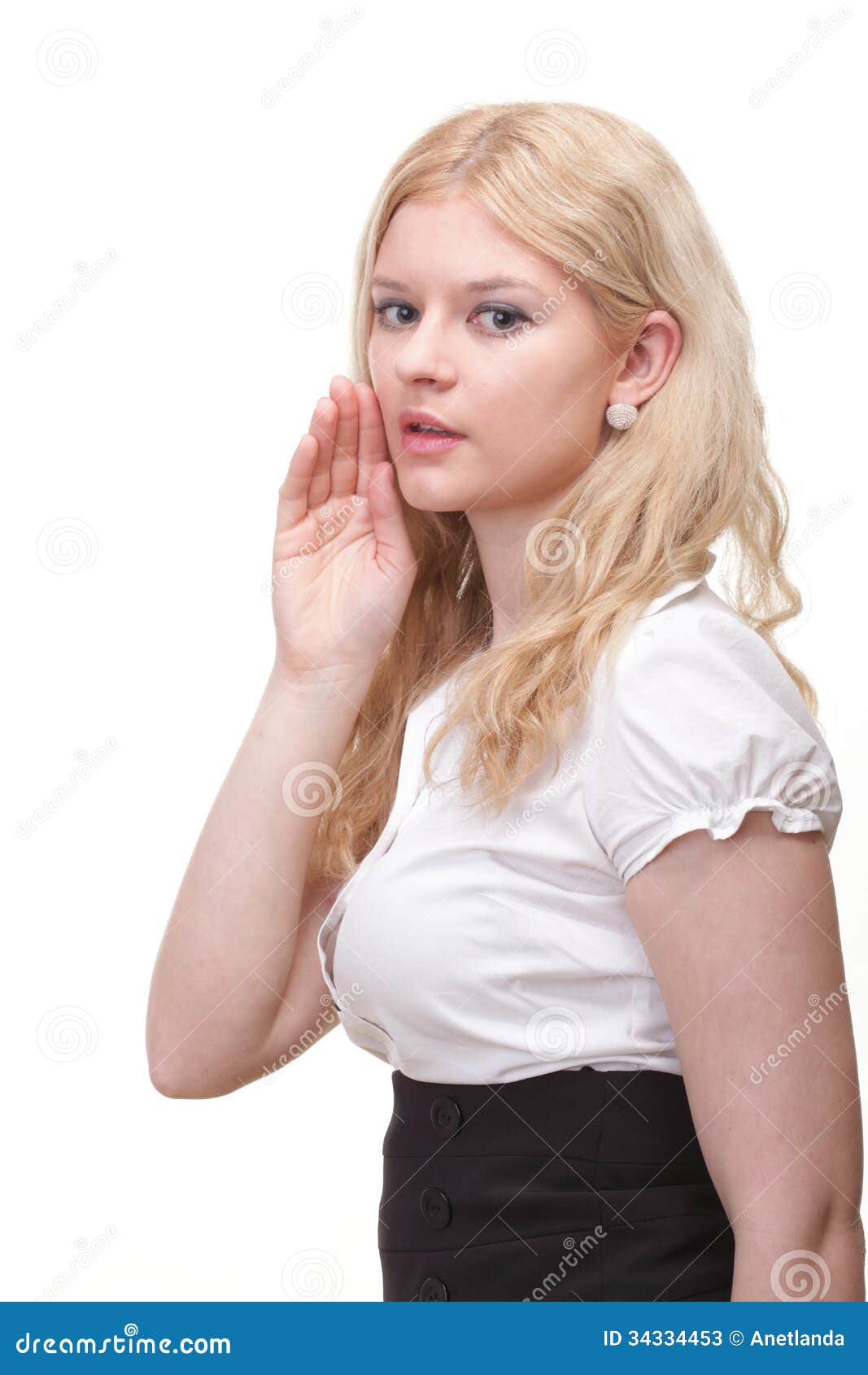 Woman Eavesdropping with Hand Behind Her Ear Stock Image - Image of ...