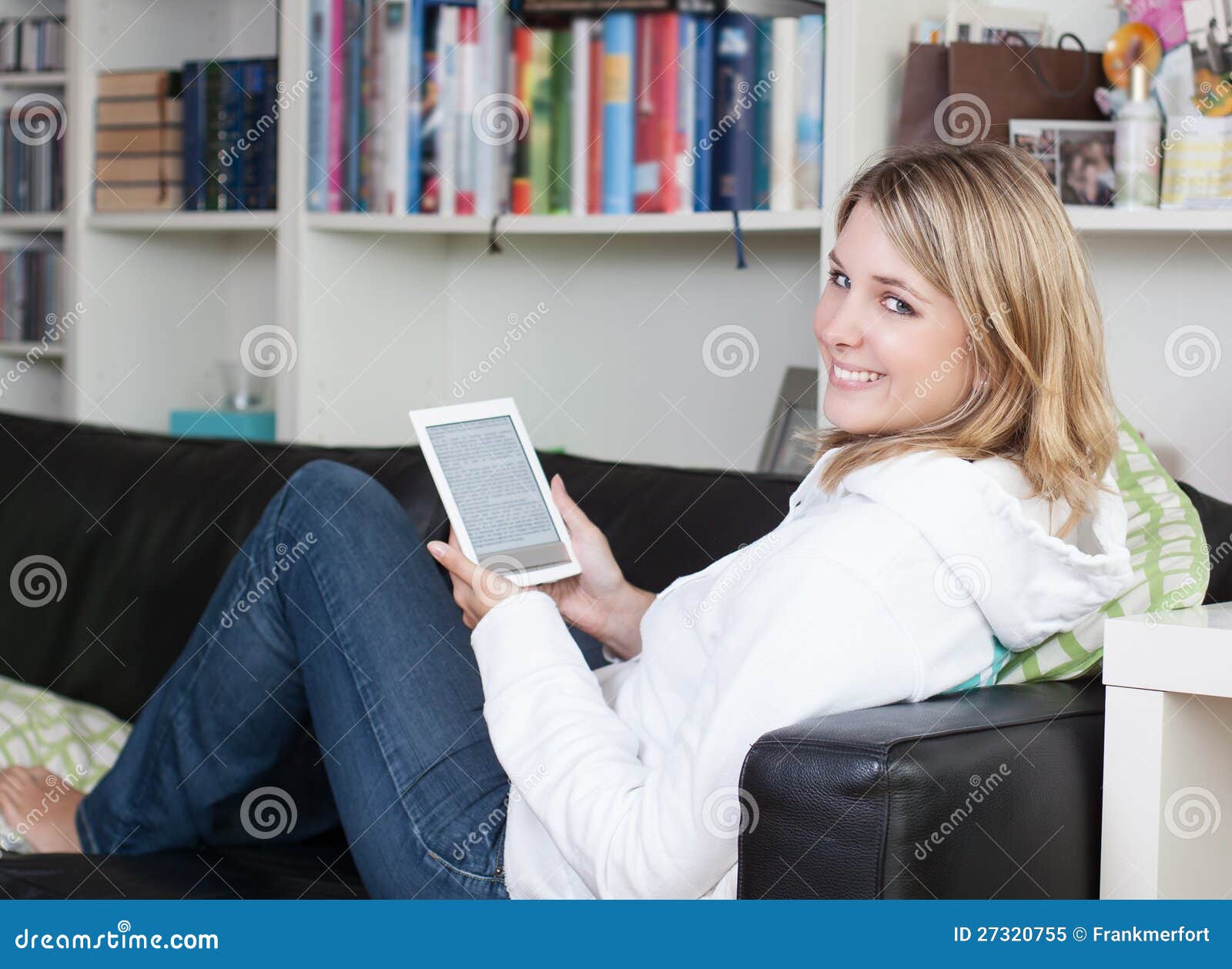 Woman with an ebook reader stock image. Image of friendly - 27320755