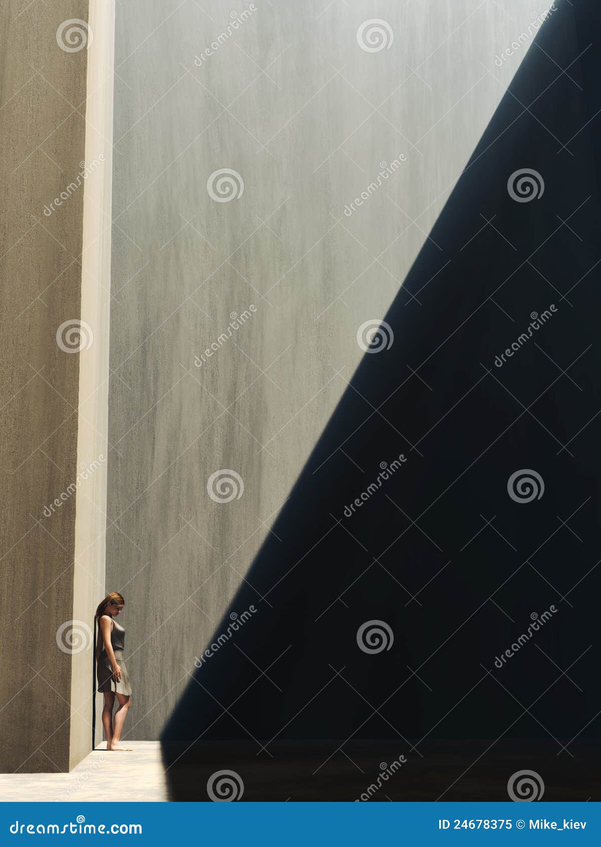 Woman on the Edge of Light and Darkness Stock Illustration ...